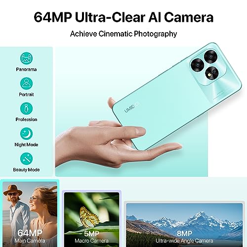 UMIDIGI A15 Cell Phones 16(8+8)G+256G, Android 13 Mobile Phone, 64MP Main Camera Octa Core Smartphone Unlocked 6.7β HD+ Full-View Waterdrop Screen, 5000mAh Battery 20W Fast Charging, 4G Dual SIM, NFC