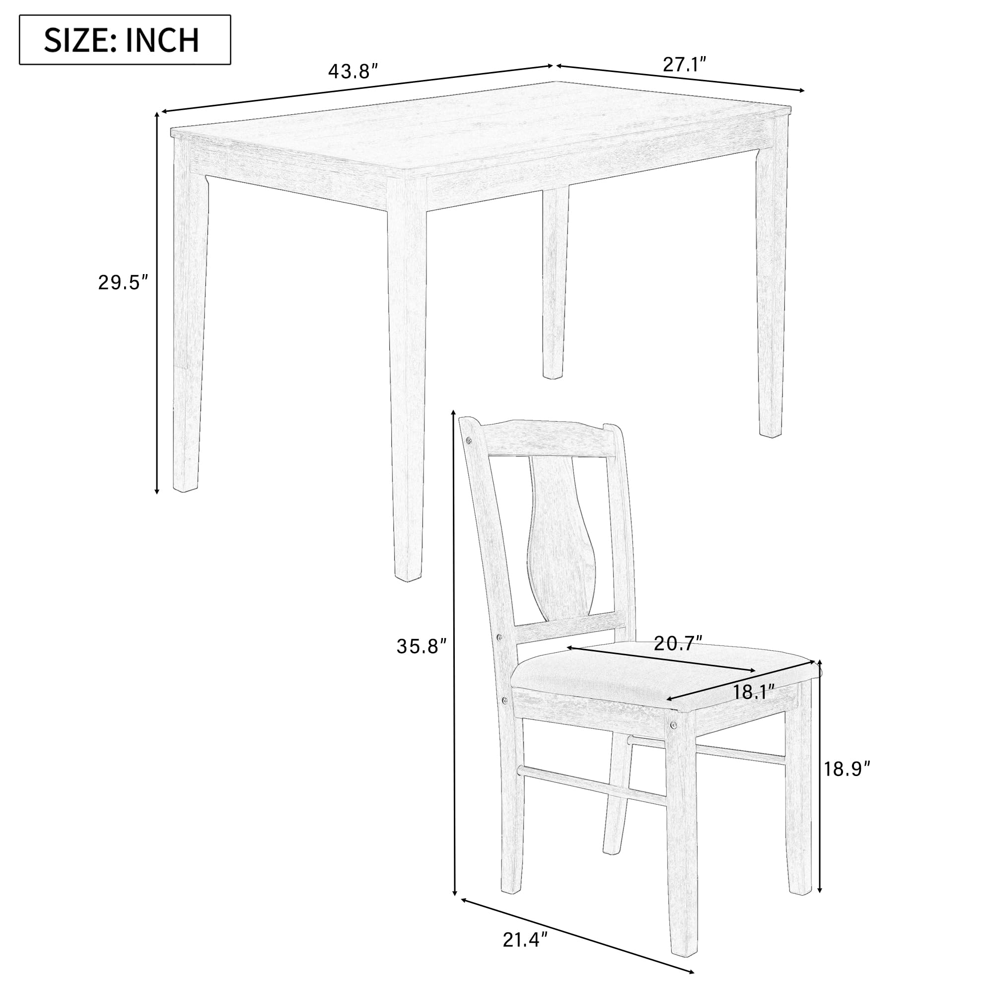 Voohek, Small Dining Room Furniture Set for 4, 5 Piece Kitchen Table and Chairs, Spaces, Apartment, Dinette, Farmhouse, Black