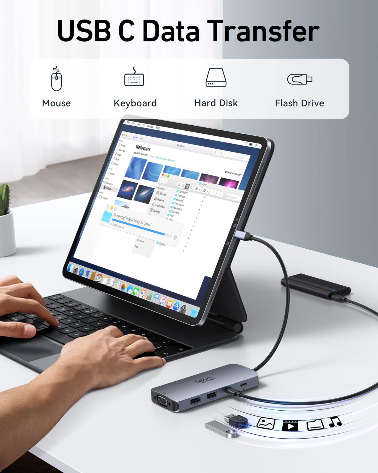 USB C Docking Station Dual HDMI Monitor Adapter, Selore USB C Hub 3 Monitors Adapter with Dual HDMI, Displayport, VGA, 100W PD Charging, 2USB A 2.0,USB C 2.0 Ports Adapter for Dell, Light Grey