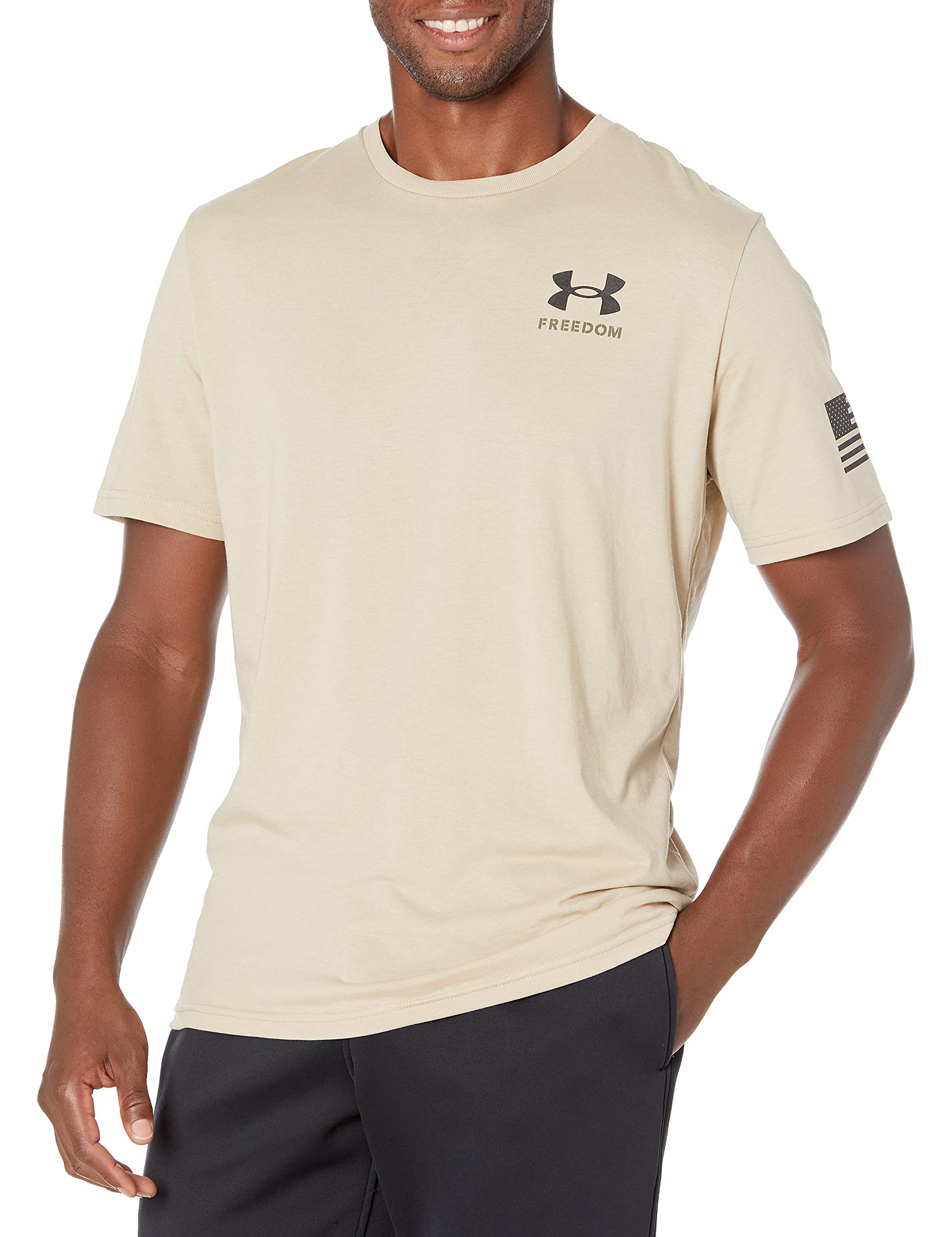 Under Armour Men's New Freedom Banner T-Shirt, Desert Sand (290)/Black, Large