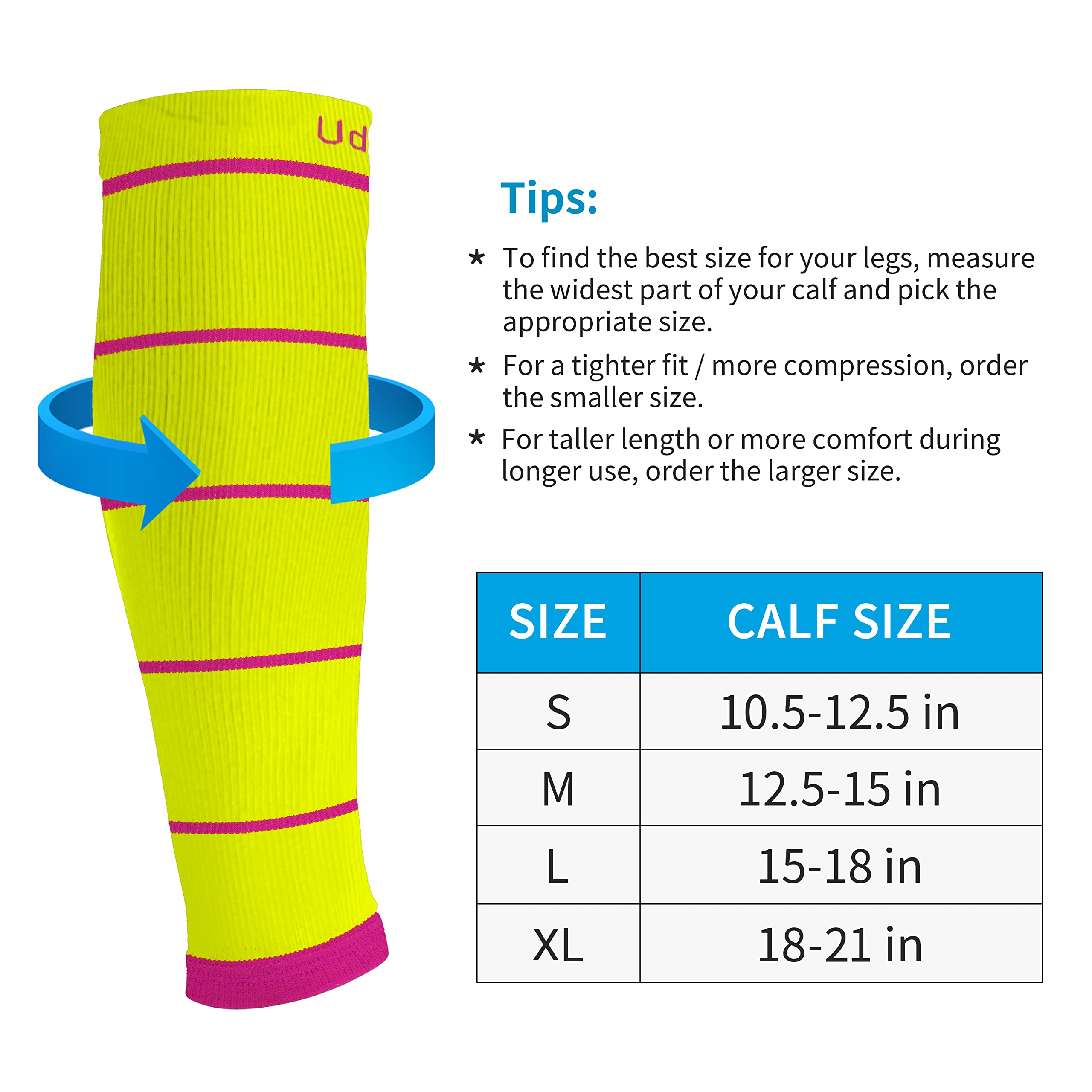 Udaily Calf Compression Sleeves for Men & Women (20-30mmhg) - Calf Support Leg Compression Socks for Shin Splint & Calf Pain Relief