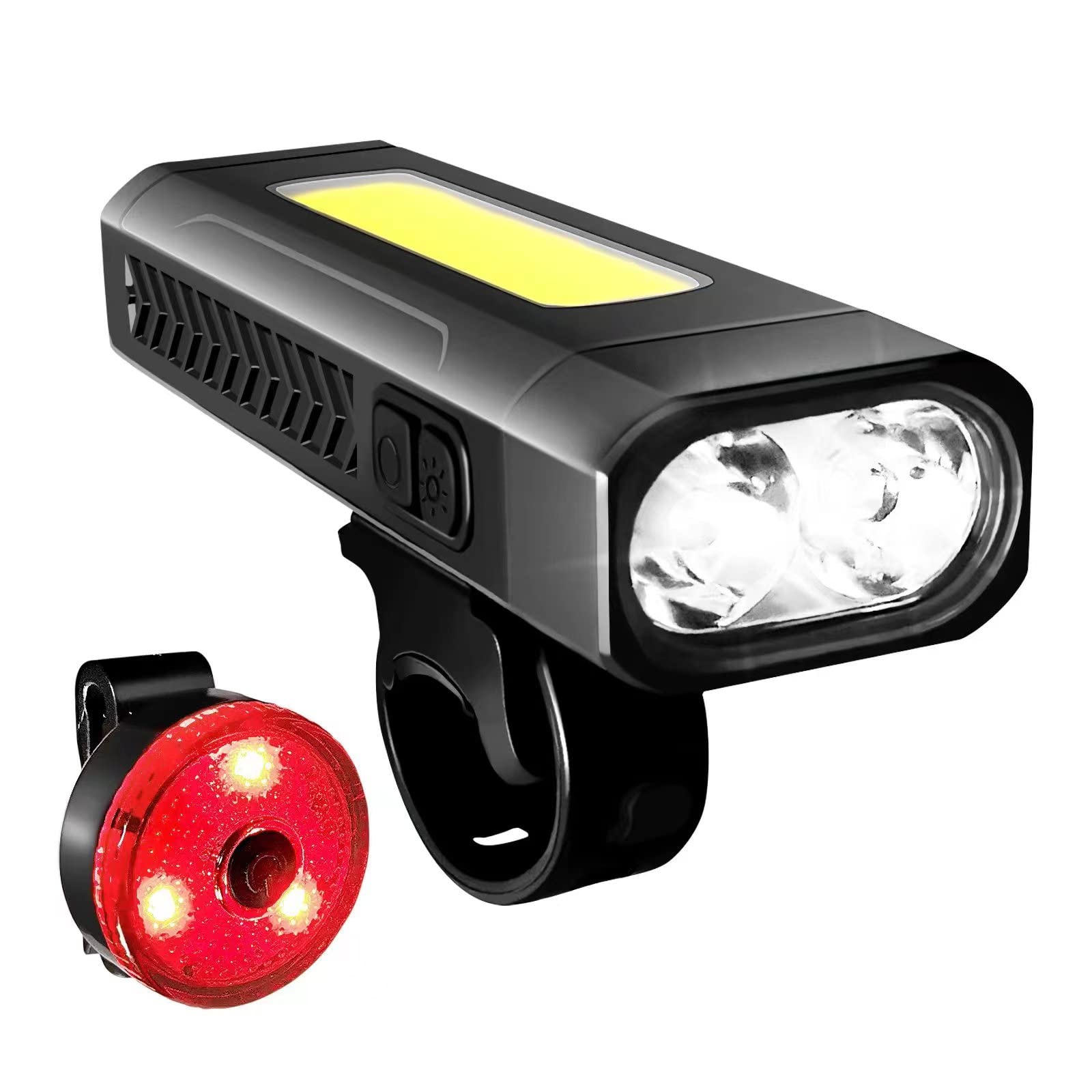 USB Rechargeable Bike Front Lights - 1000 Lumens Headlight & Tail Light Set-with COB Light- Water Resistant - Fits All Bicycles, Hybrid, Road, MTB
