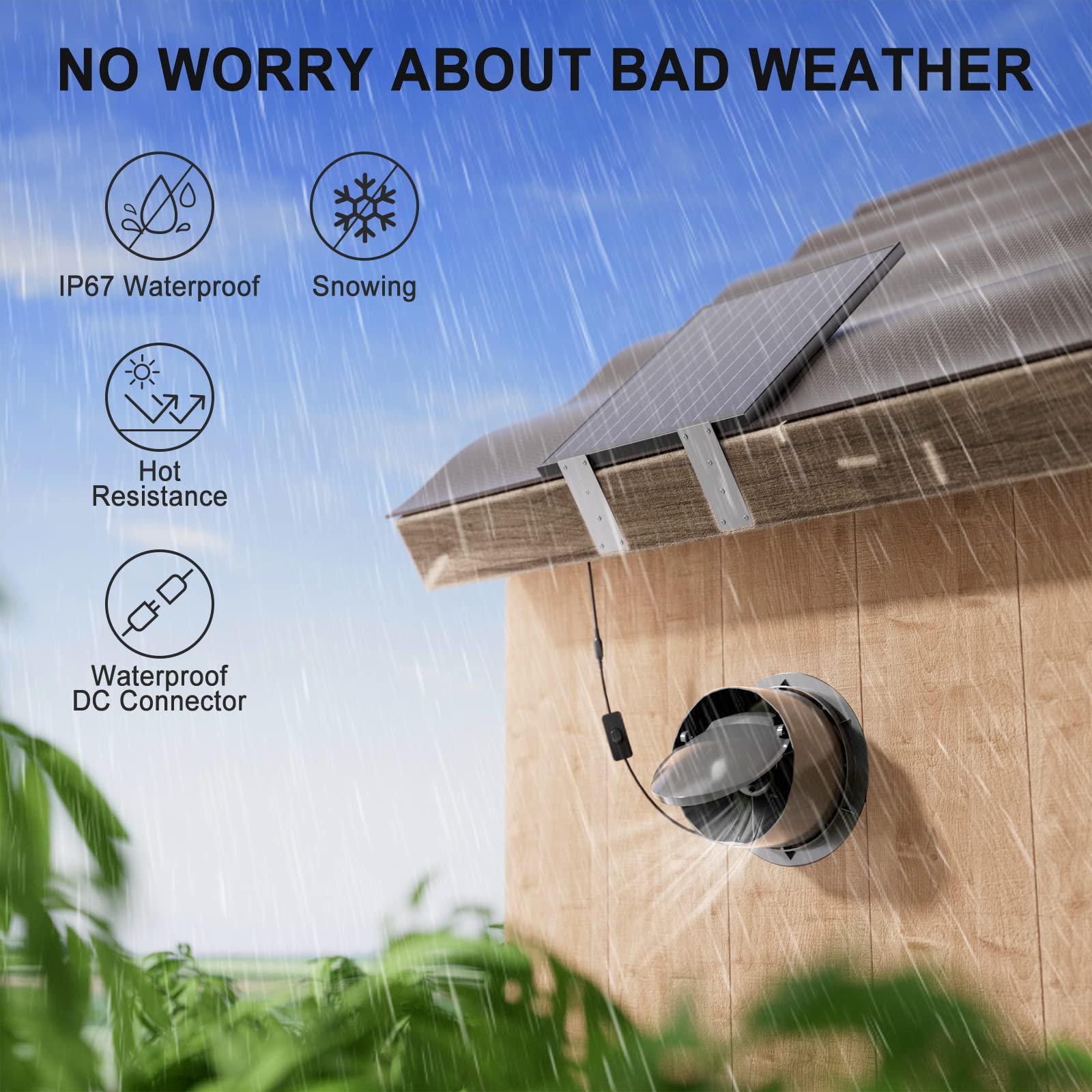 YJHome 25W Solar Powered Fan, Solar Fan with Waterproof Solar Panel, 8" Exhaust Fan, Solar Fans for Outside with On/Off Switch Cable, Ventilation and Cooling for Greenhouses, Shed,Chicken Coops