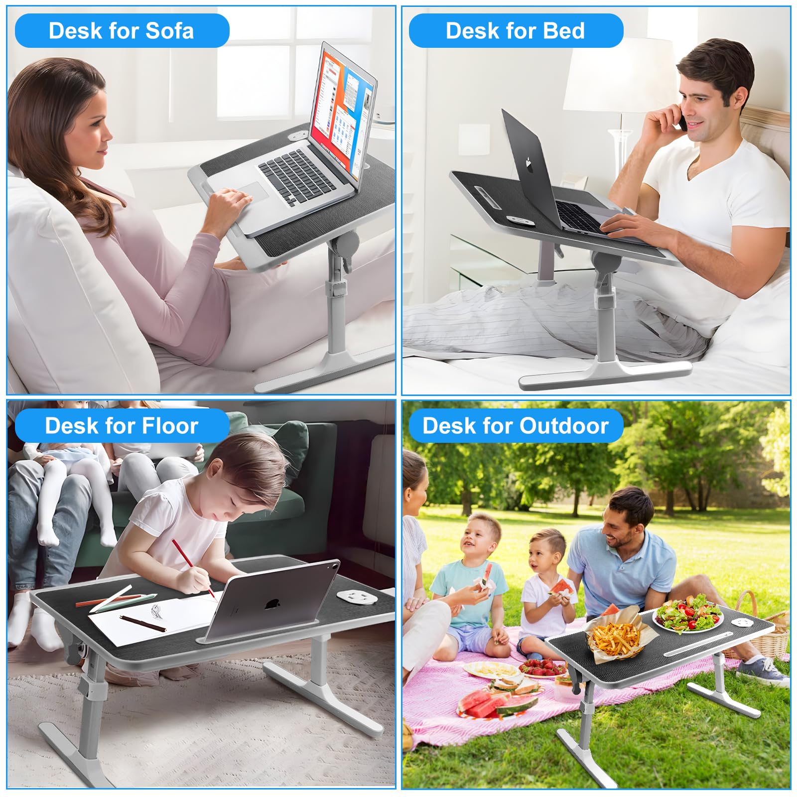 YOUXLGD Bed Desk for Laptop, Adjustable Laptop Desk with Foldable Legs Storage Drawer,Lap Desk for Laptop, Portable Lap Desk for Writing Working Reading Eating