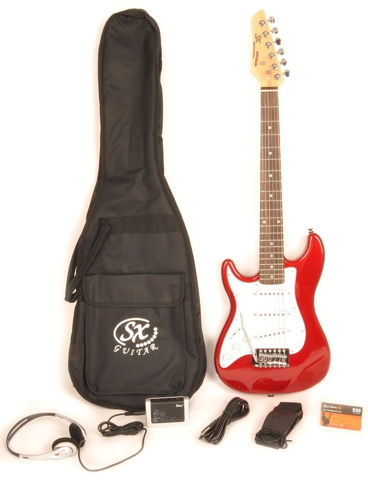 SX Left Handed 1/2 Size (34 inch) Electric Guitar Package Red with Amp, and Carry Bag SX RST 1/2 CAR LH