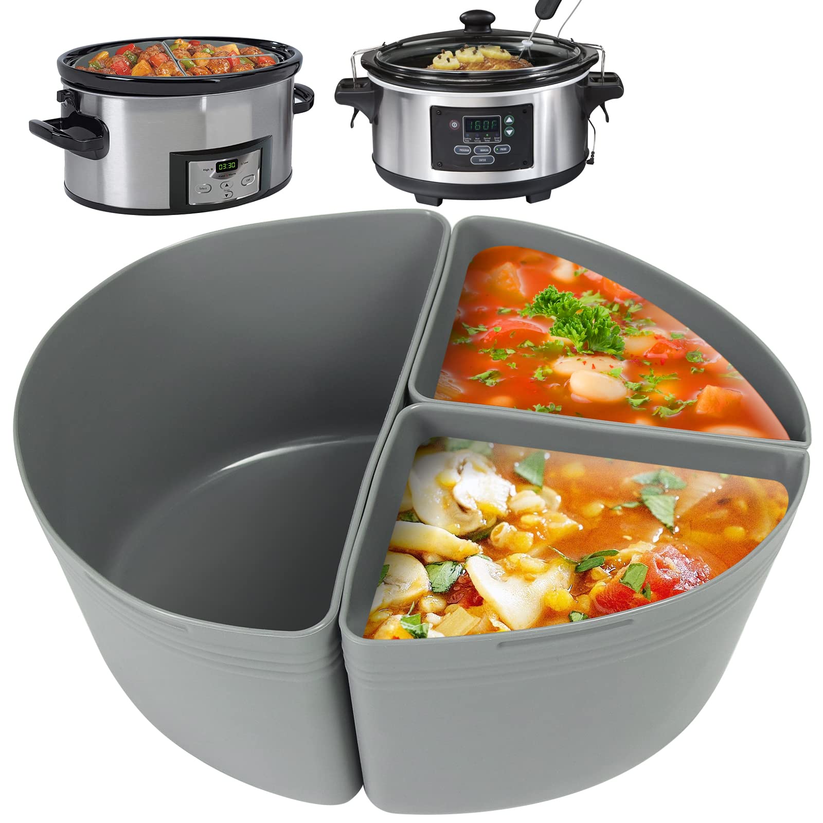 YQL Silicone Slow Cooker Liner, Slow Cooker Divider Liner Fit for Crockpot & Hamilton Beach 6-7QT Reusable Slow Cooker Liner for Most 6 Quart Slow Cooker(Grey)