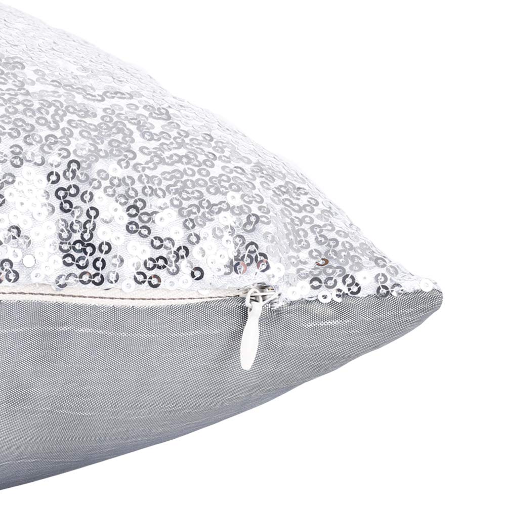 Ushinemi Sequin Throw Pillow Cases, Silver Glitter Square Throw Pillow Covers, Throw Pillow Cover for Sofa Couch Home Festivals Holiday Decor, 16x16β, Set of 2