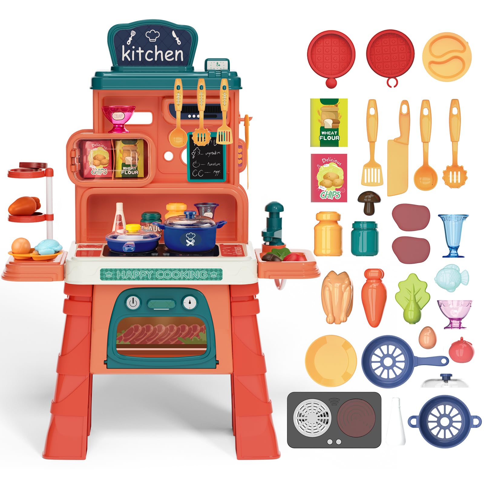 UNIH Kitchen Playset Toy, Play Kitchen for Kids, 54 PCS Kitchen Accessories Set for 3 4 5 Years Old Girls Boys