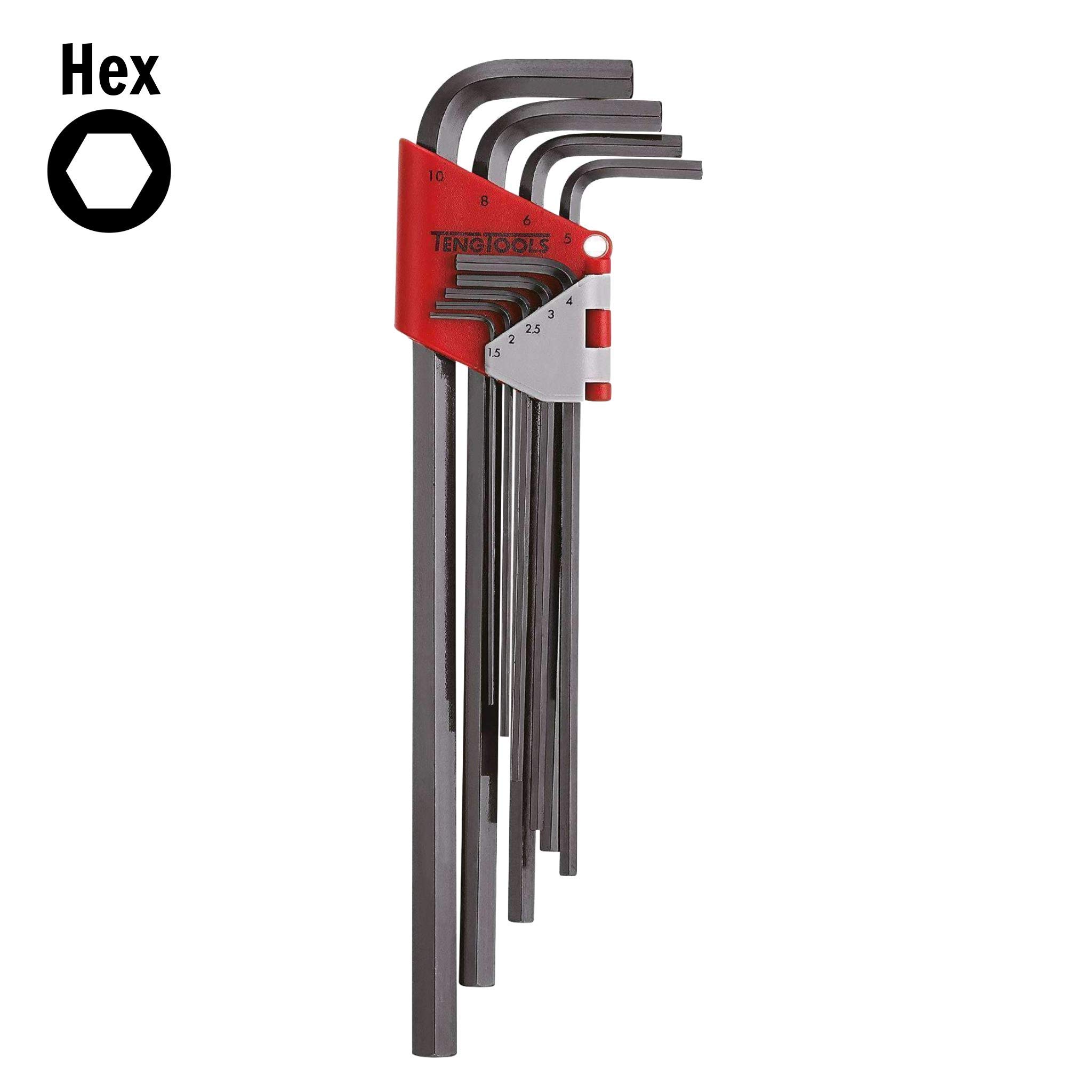 Teng Tools 9 Piece Extra Long Black Metric Hex Key/Allen Wrench Set (1.5mm - 10mm) - 1479MMRL,Silver