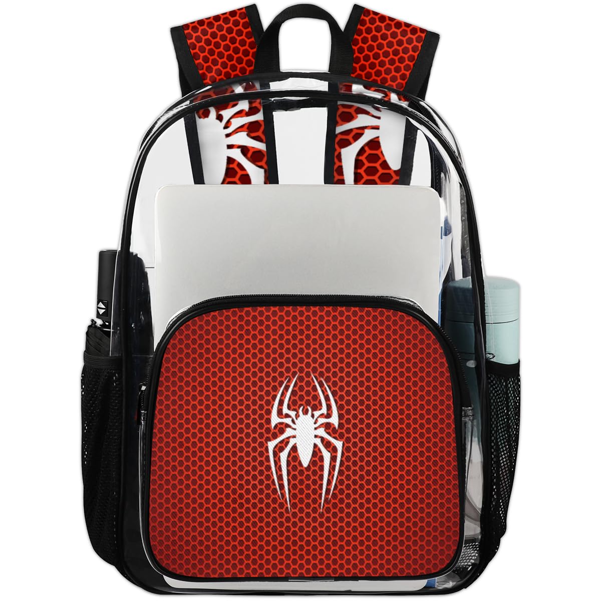 Yzrwebo Spiders Pattern Heavy Duty Clear Backpack Geometric Large See Through Backpacks PVC Transparent Backpack Clear Bag for Women Men Security Stadium Work Travel Events Concert