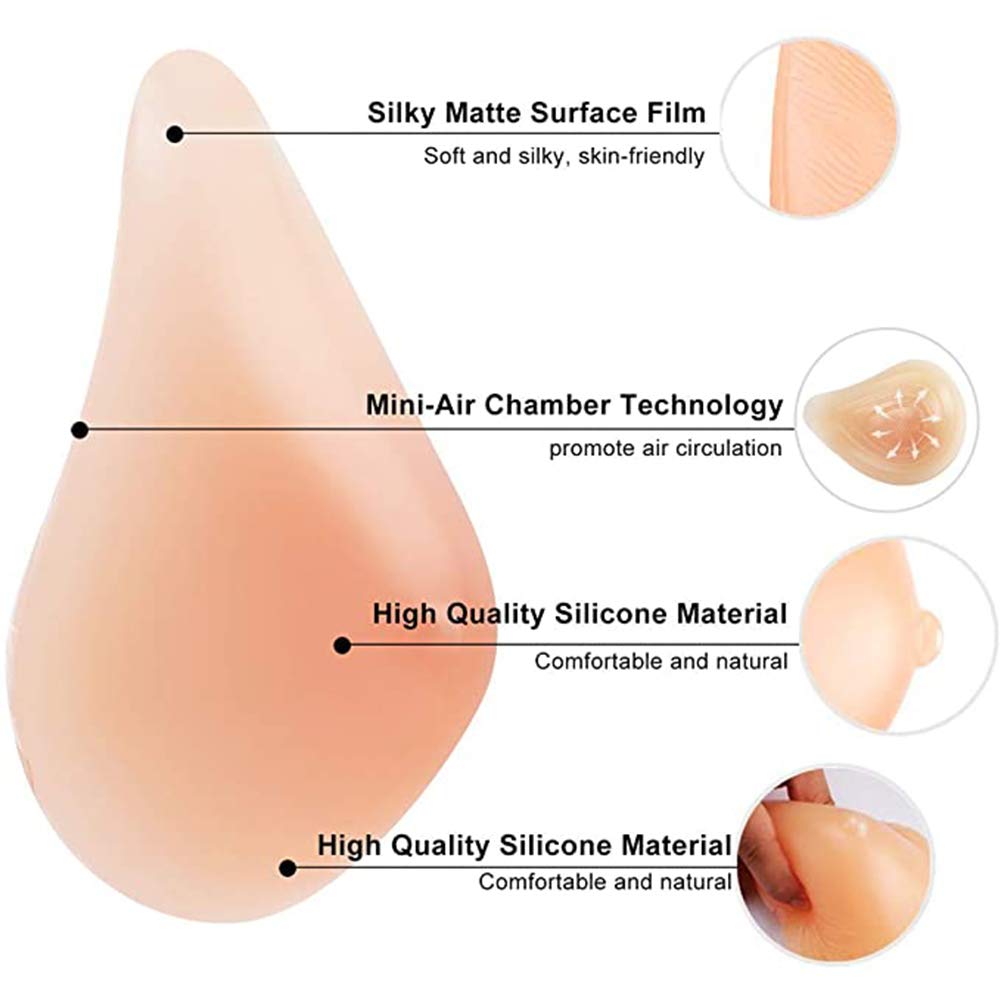 UYBAG 1 Piece Silicone Breast Forms Swimsuit Prosthesis Bra Pads Inserts A-F Cup Mastectomy Breast Cancer Surgery Woman Chest Improvement,Right,250g(Piece) Cup~B