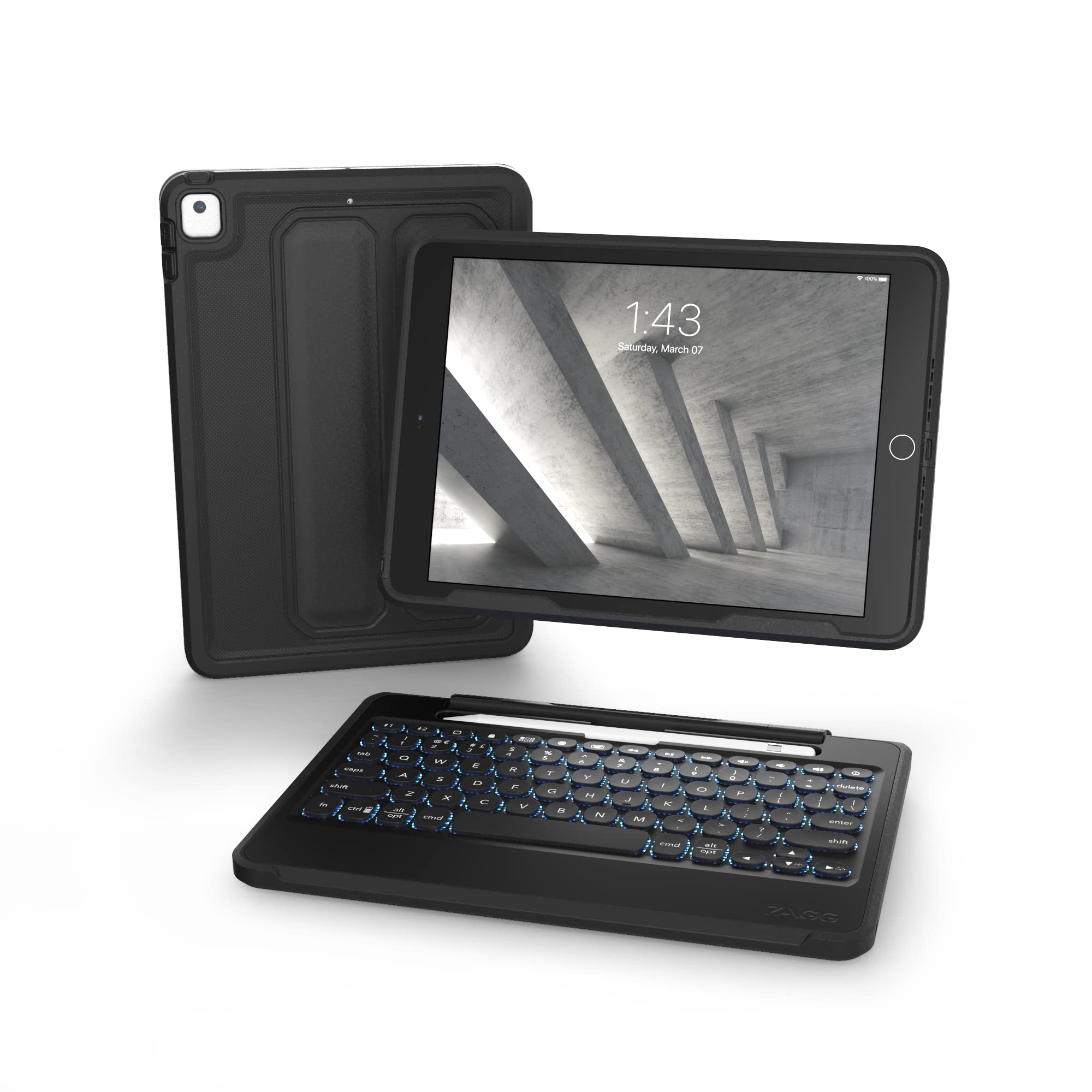 ZAGG Rugged Book iPad Case with Detachable Magnetic-Hinged Keyboard for iPad Air 3, iPad Pro 10.5" & 10.2" (9th Gen), Multi-Device Bluetooth, Apple Pencil Holder, Long-Lasting Battery, Wireless, Black