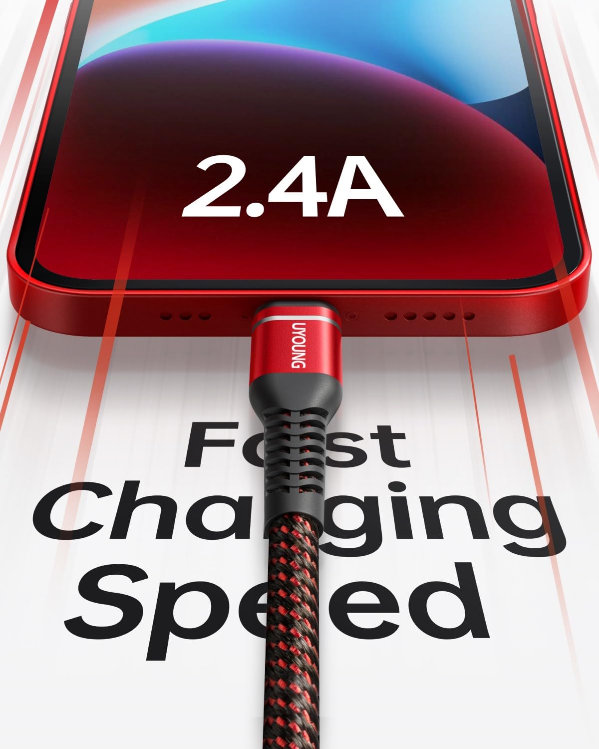 UYOUNG iPhone Charger Cable 3Pack 6FT Lightning Cable USB Long Heavy Duty Nylon Fast iPhone Charging Cord Compatible with iPhone 14/13/12/11/Pro/X/Xs Max/XR /8/7/6/6S/plus/iPad Mini-Red