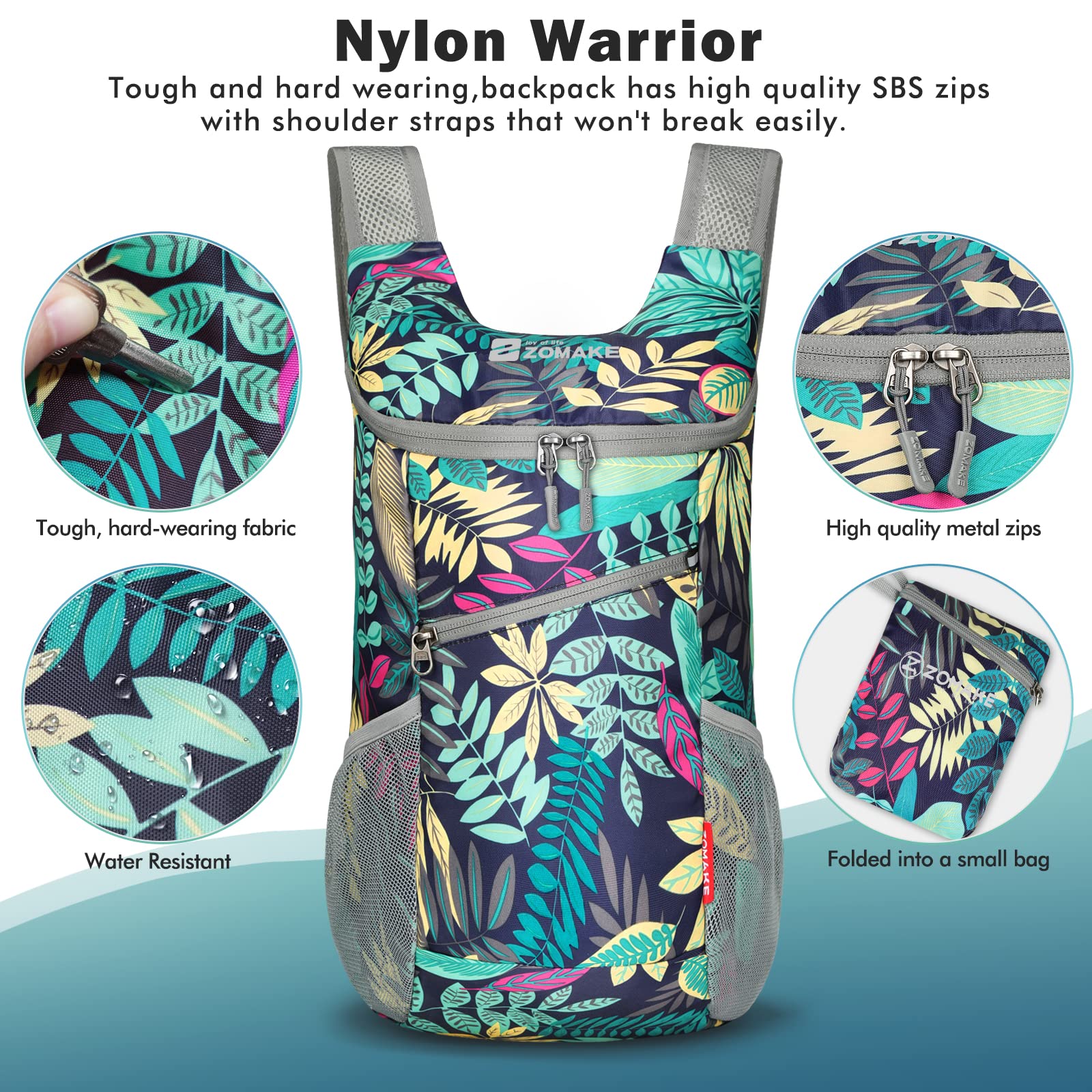 ZOMAKE Lightweight Hiking Backpack:14L Packable Backpacks - Foldable Water Resistant Back Pack Travel Small Day Pack for Outdoor Hiking Camping Women Men (Multicolor)