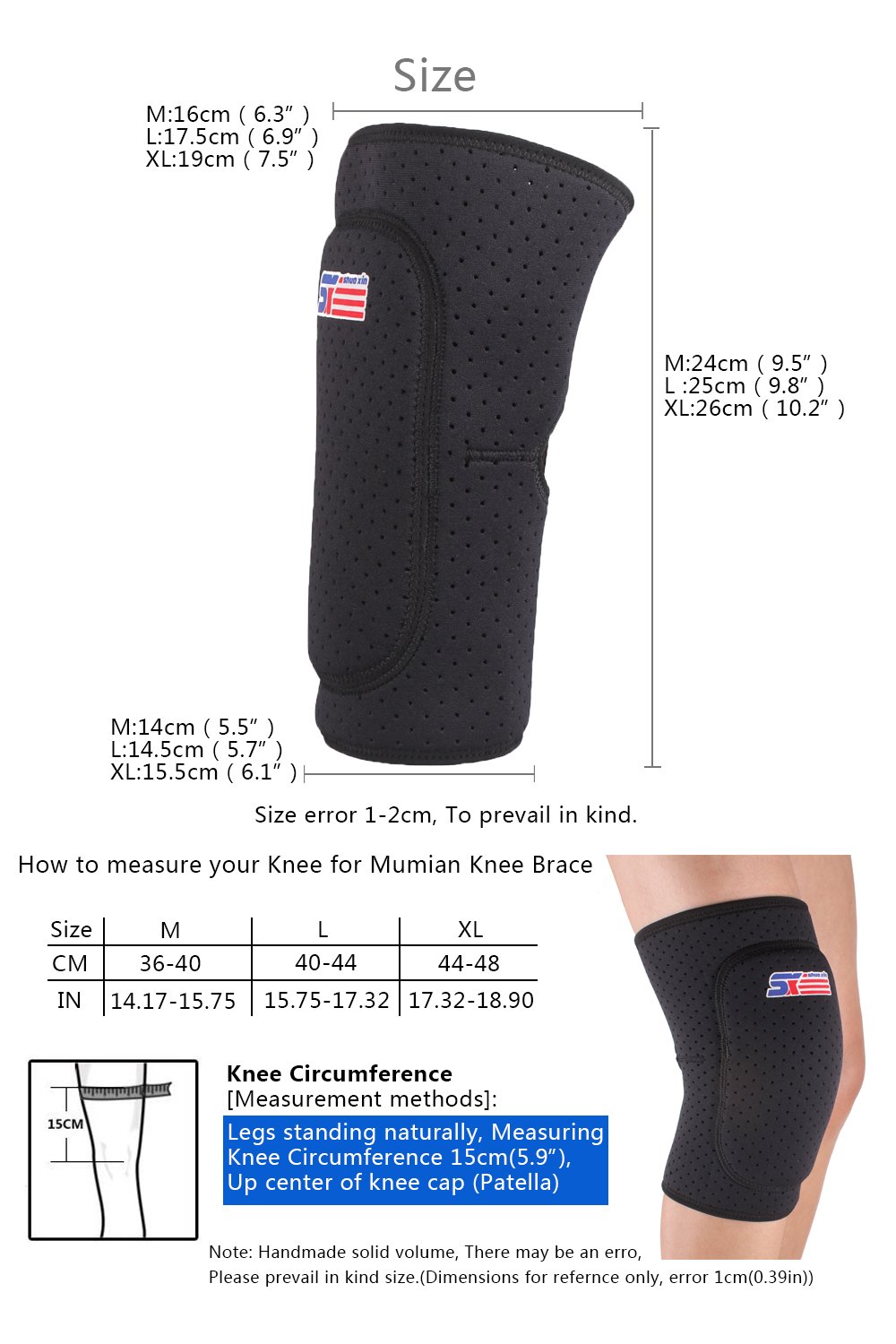 ShuoXin Thicken Breathable Sports Neoprene Knee Sleeve Compression Support Brace Knee Guard Protector Pad 1PCS - Black (L)