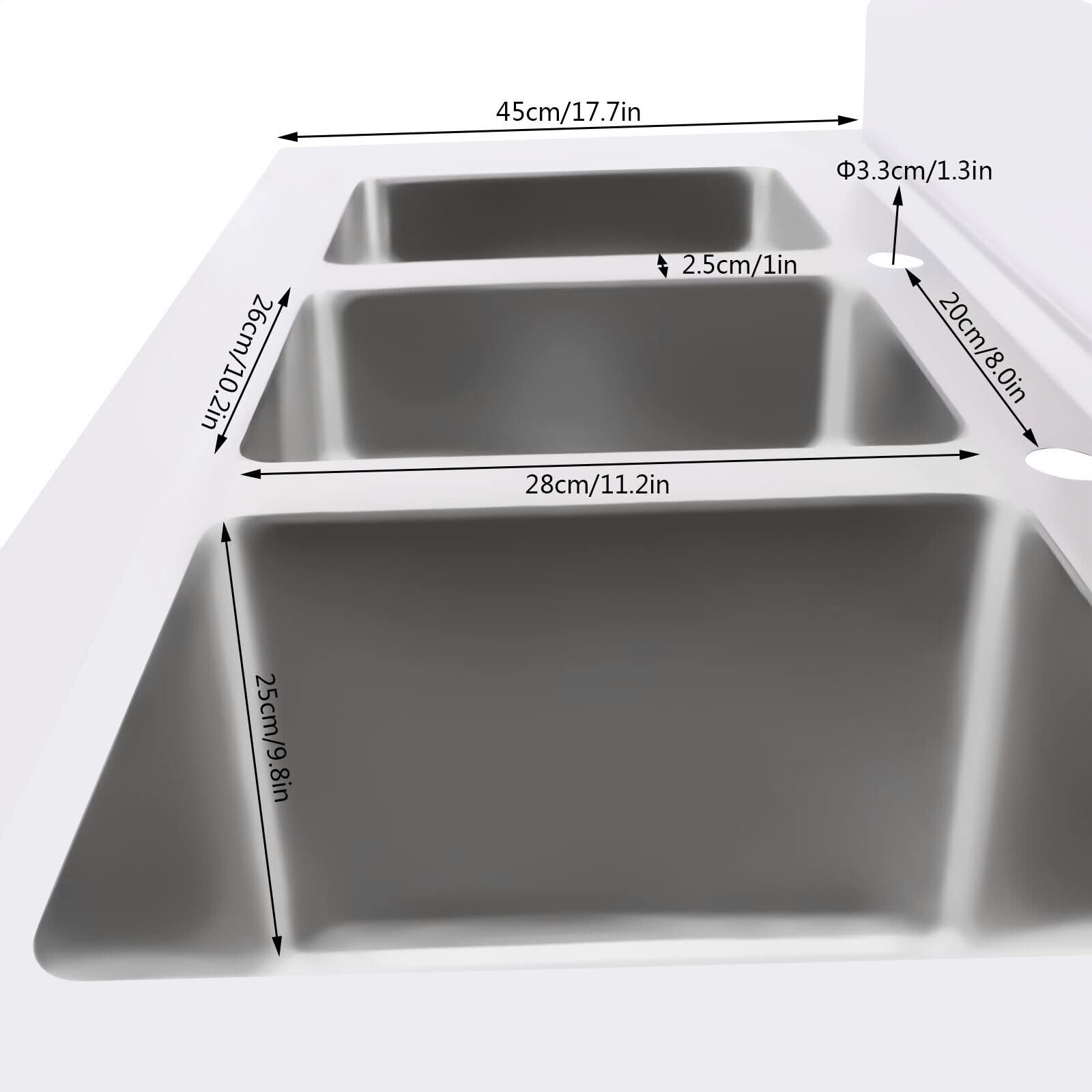 TFCFL Utility Commercial Stainless Steel Sink with 3 Drains Wash Basin for Catering Kitchen Catering Sink Commercial Stainless Steel Sink Wash Basin w/ 3 Deep Sinks