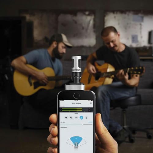 Shure MV88 Portable iOS Microphone for iPhone/iPad/iPod via Lightning Connector, Professional-Quality Sound, Digital Stereo Condenser Mic for Vloggers, Filmmakers, Music Makers and Journalists