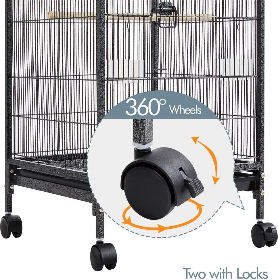 TENAS Iron Bird Cage - Sturdy Metal Open-top Design - Antioxidant Finish - Durability and Security - Four 360-degree Wheels - Two with Locks - Adds Ease of Movement