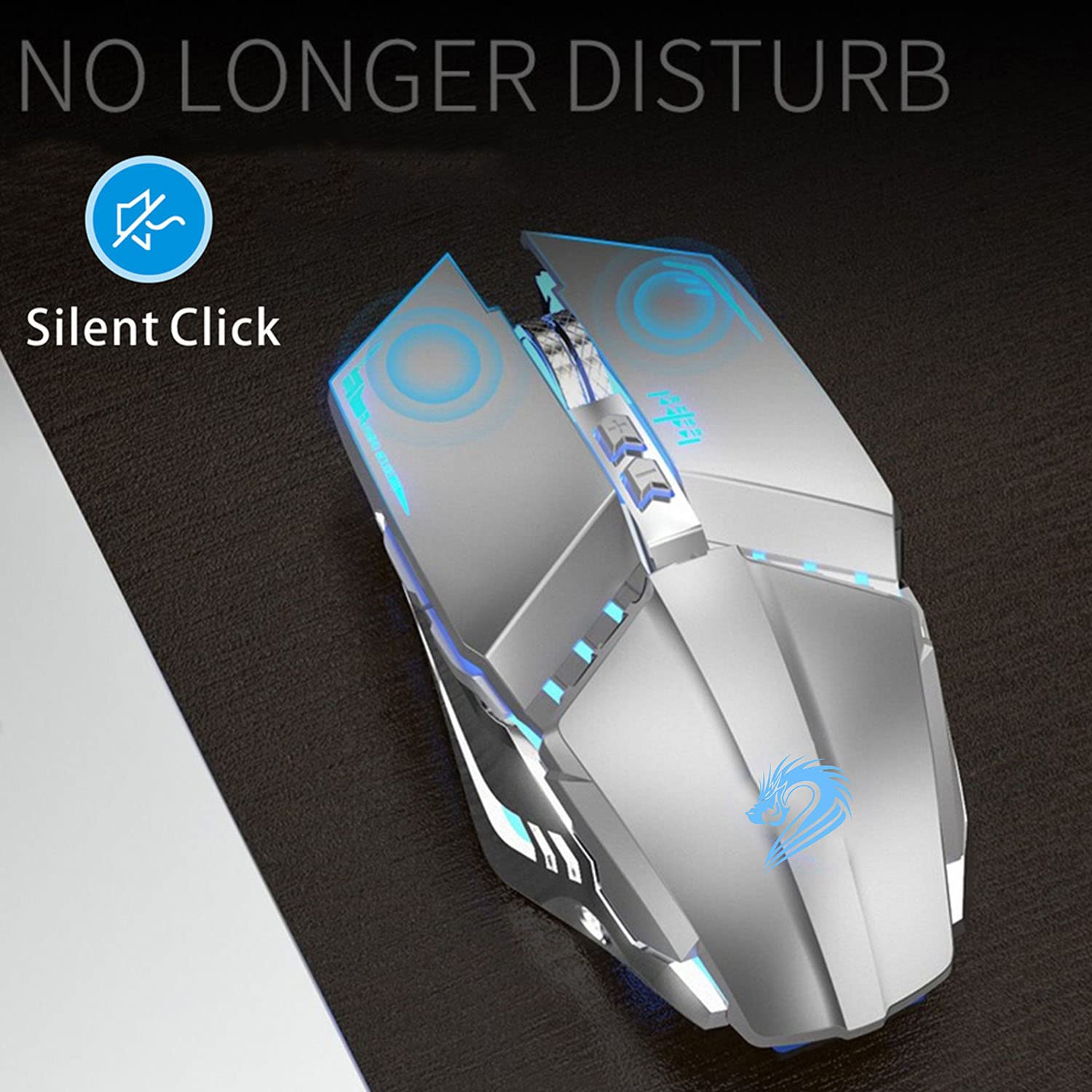 TENMOS T21 Bluetooth Mouse, 2.4G LED Dual Mode (Bluetooth 5.1+ USB) Bluetooth Wireless Mouse, Rechargeable Silent Computer Gaming Mice for Laptop, iPad, MacOS, PC, Windows, Android (Silver)