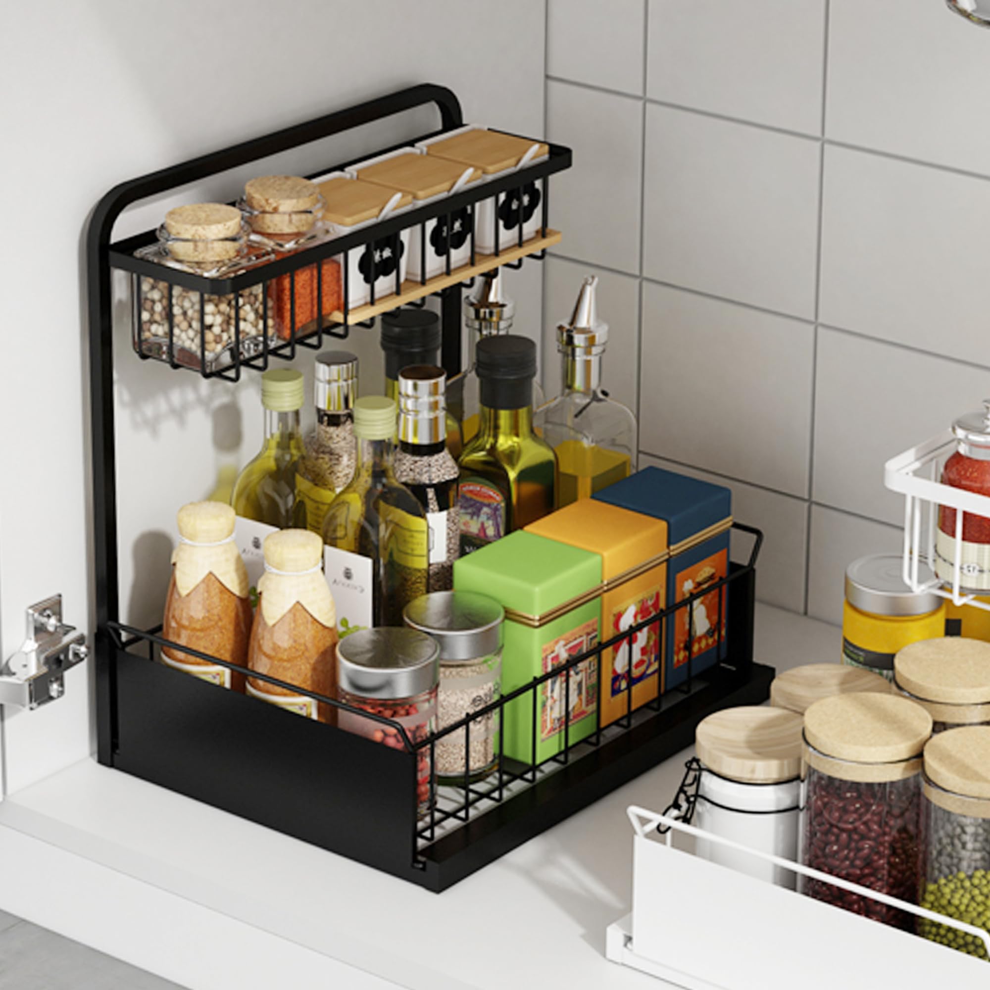 YOUNGER-RIS Under Sink Organizer, 2-Tier Bathroom Kitchen Cabinet Organizers and Storage, Pull Out Under Sink Storage for Bathroom Kitchen, Multi-Purpose Sliding Shelf Cabinet Organizer for Desk, etc