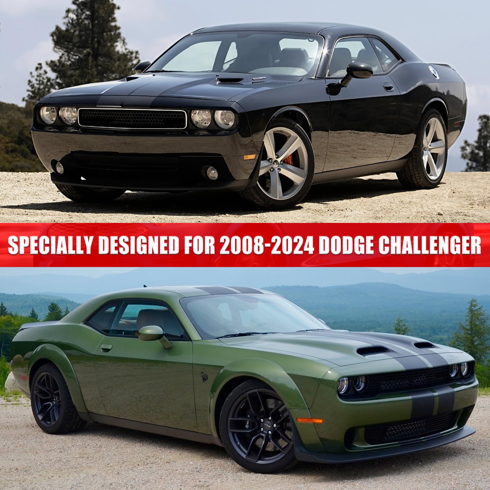 Waterproof Car Covers Replace for 2008-2024 Dodge Challenger, 6 Layers All Weather Custom-fit Car Cover with Zipper Door & Windproof Bands for Snow Rain Dust Hail Protection
