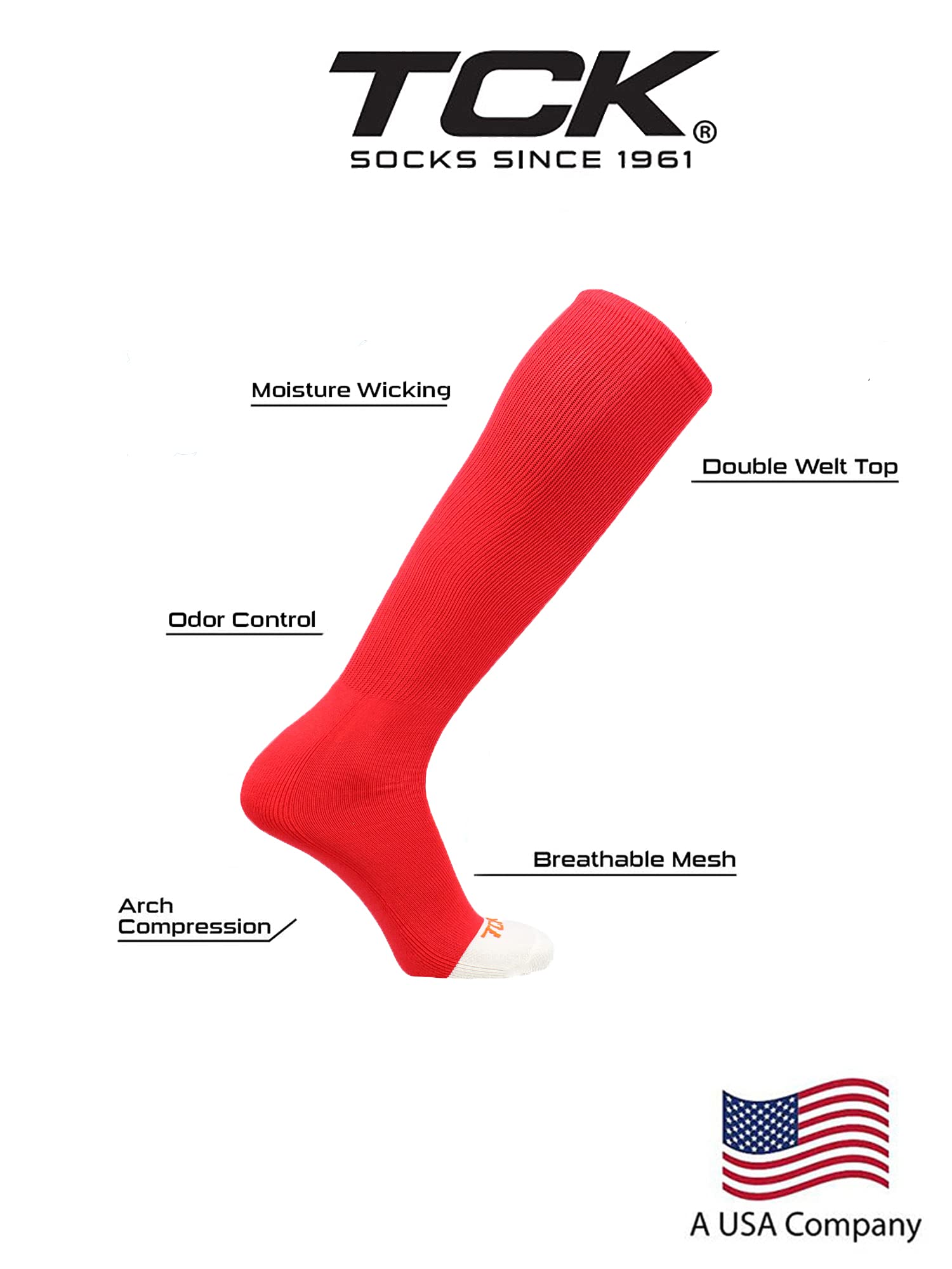 TCK Prosport Performance Tube Socks (Red, Large)