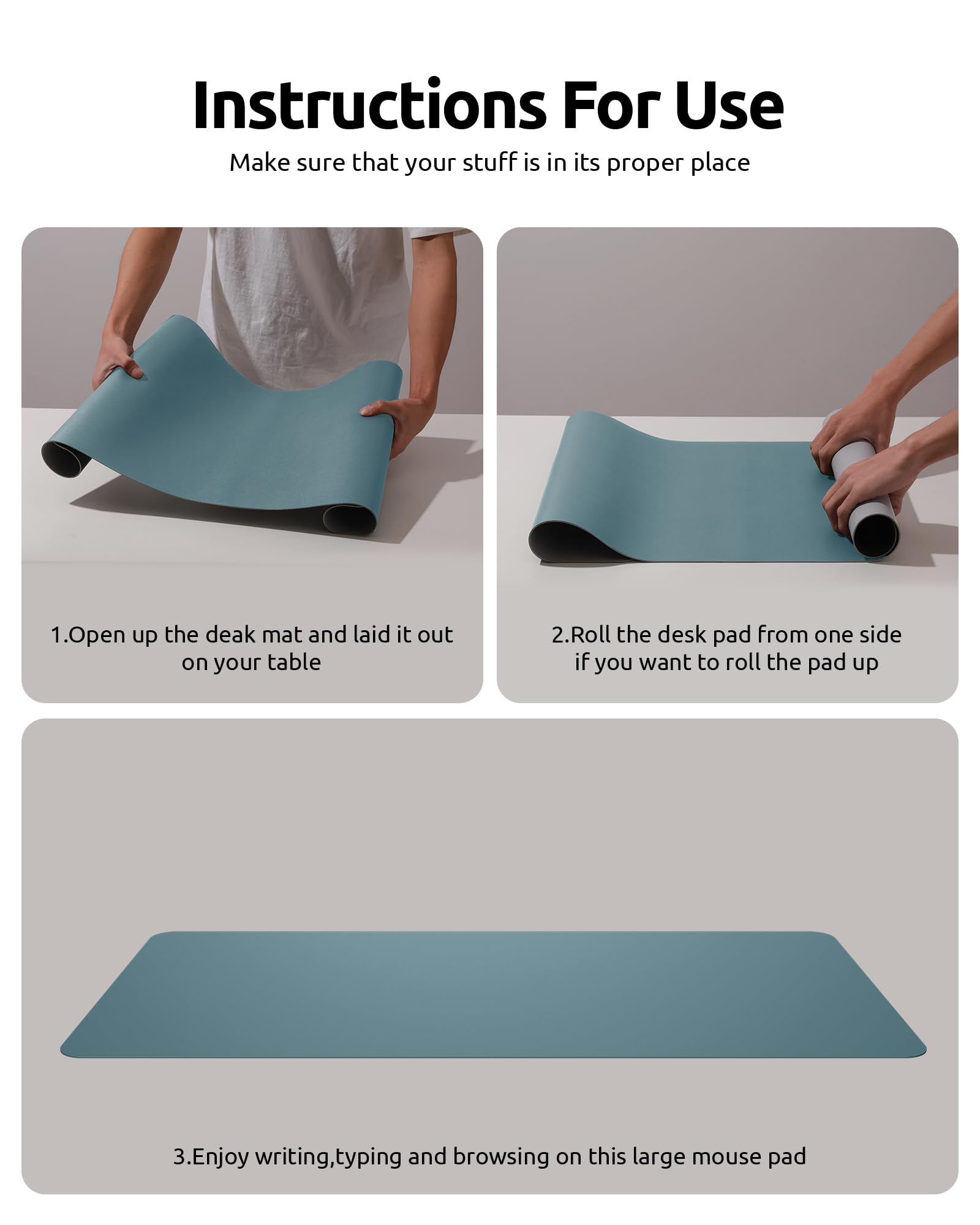 YSAGi Dual-Sided Leather Desk Pad, Office Desk Mat, PU Leather Desktop Protector, Large Mouse Pad, Laptop Desk Pad, Waterproof Desk Writing Pad for Office and Home (23.6" x 13.8", Blue+Grey)