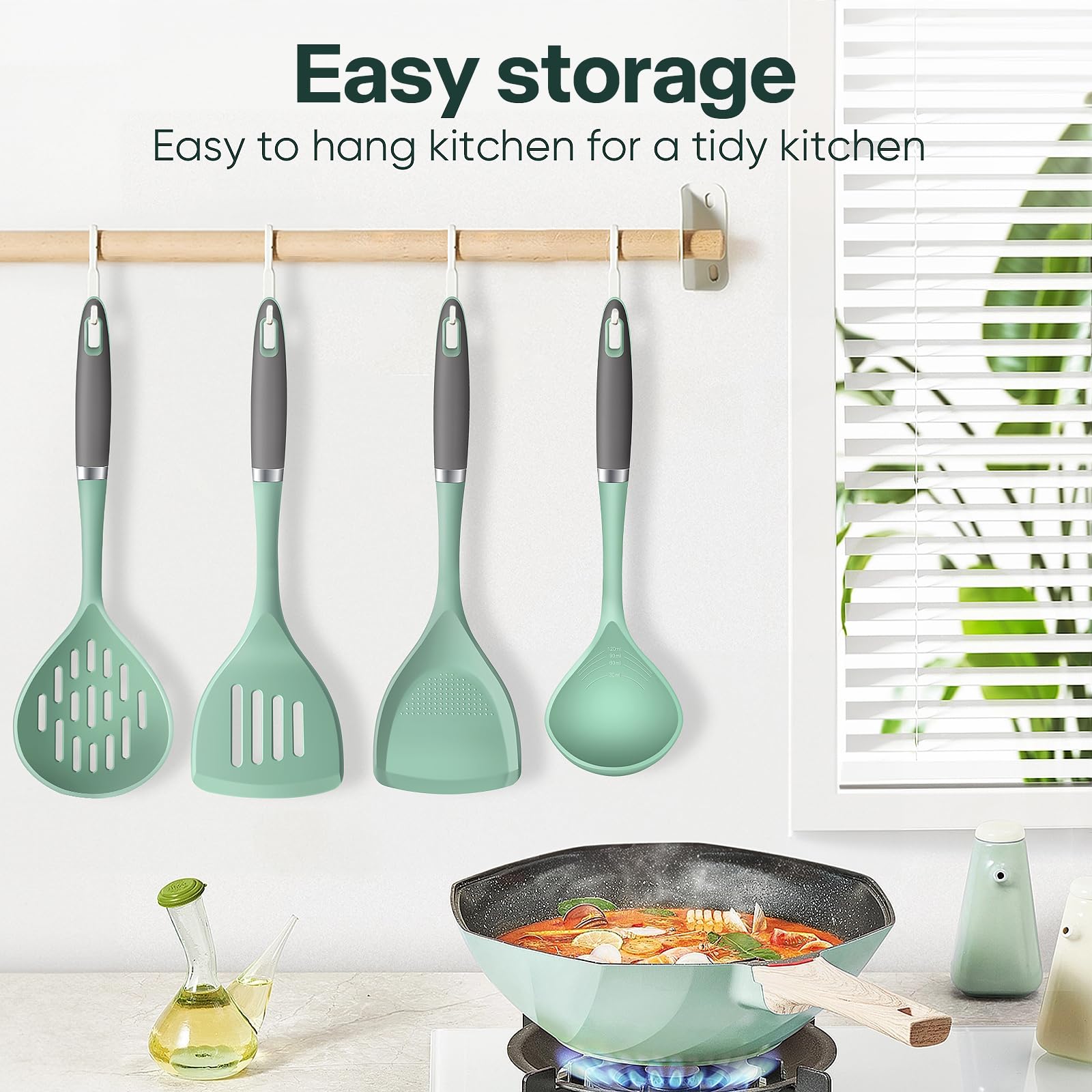 Silicone Cooking Utensils Set,4pcs Large Heat Resistant Kitchen Utensils Set Spatula,Kitchen Utensil Gadgets Tools Set for Nonstick Cookware,Dishwasher Safe (BPA Free)