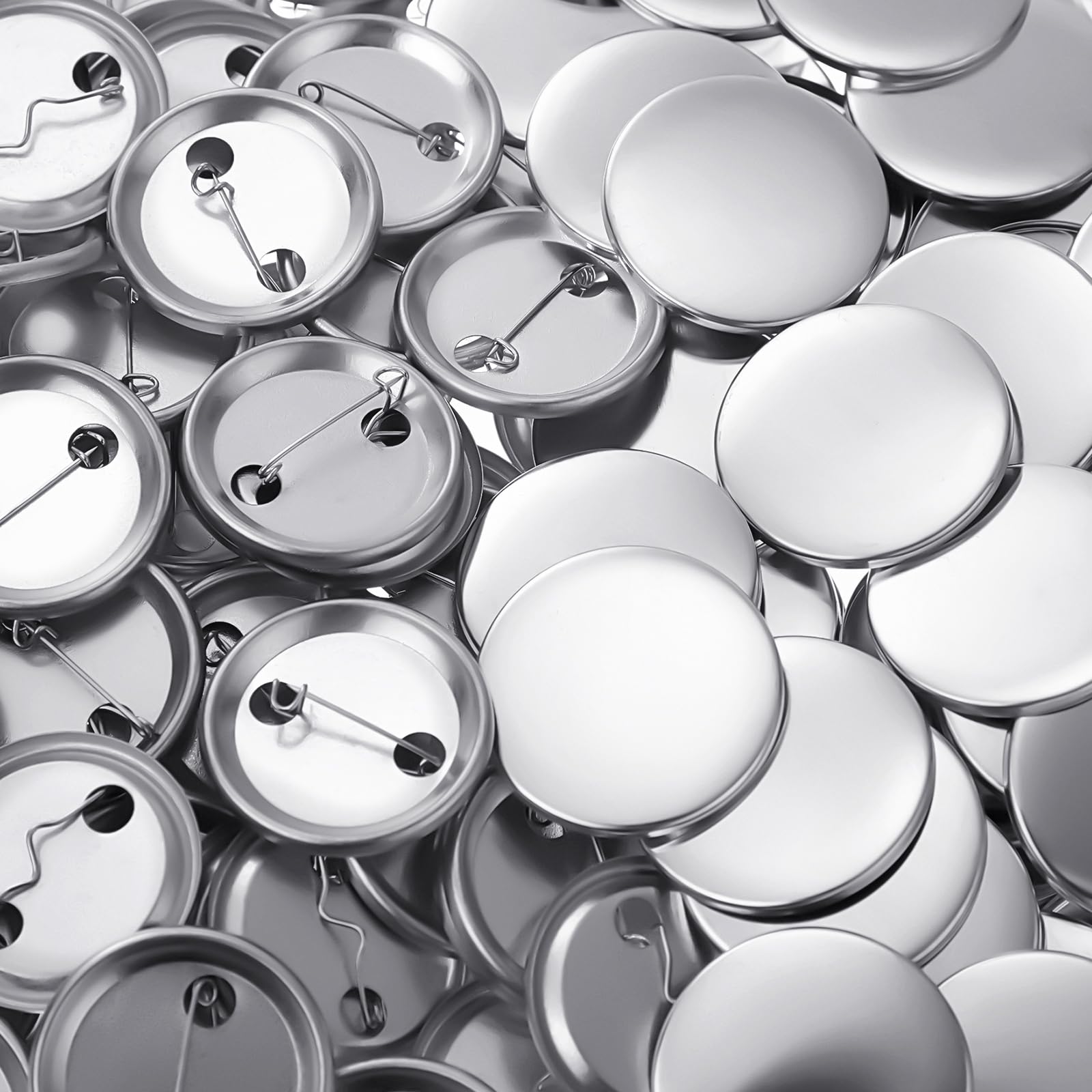 Wavyknot 300 Set Blank Button Making Supplies Metal Badge Button Parts Silver Round Button Making Kit DIY Blank Button Pins for Button Maker Machine Includes Metal Shells Back Cover Clear Film (37 mm)