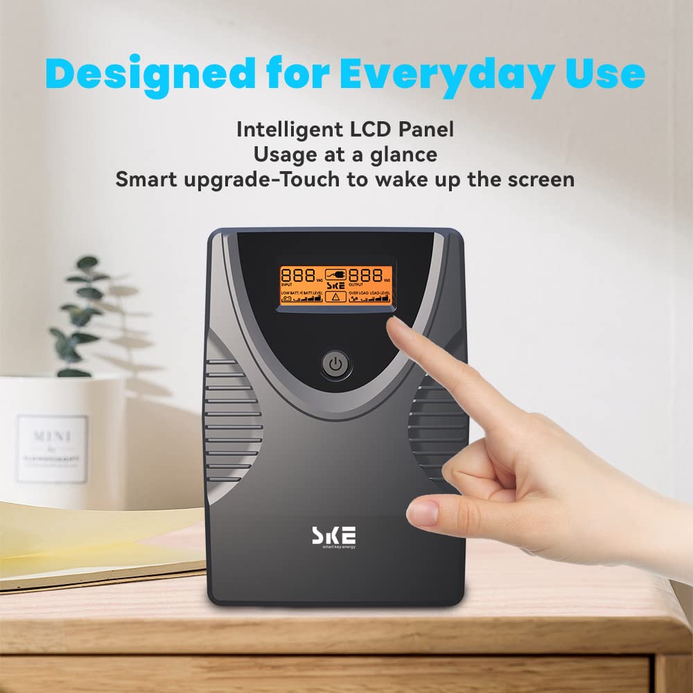 Ups Battery Backup and Surge Protector 425VA/240W,Computer Uninterruptible Power Supply Units,Battery Backup Intelligent LCD,SKE Back UPS,Uninterruptible Power Supply,Battery Backup for Computer SKE