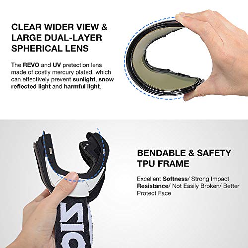 ZIONOR X PRO Ski Snowboard Snow Goggles with Magnetic Interchangeable Dual Layer Lens Anti-fog UV Protection for Men Women Adult (VLT 13% Silver Lens)