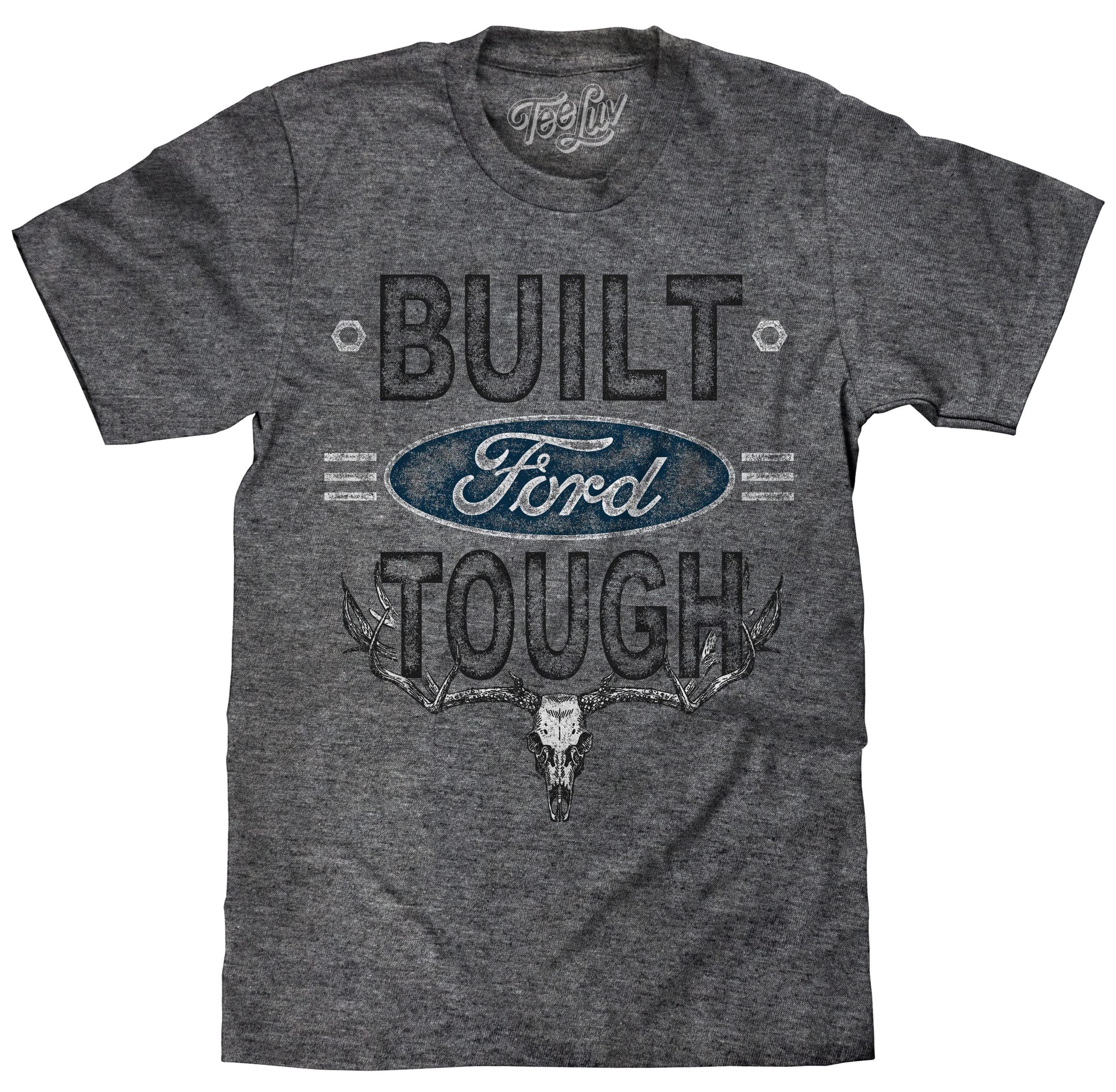 Tee Luv Men's Built Ford Tough Shirt - Faded Ford Logo Deer Skull T-Shirt (Graphite Heather) (L)