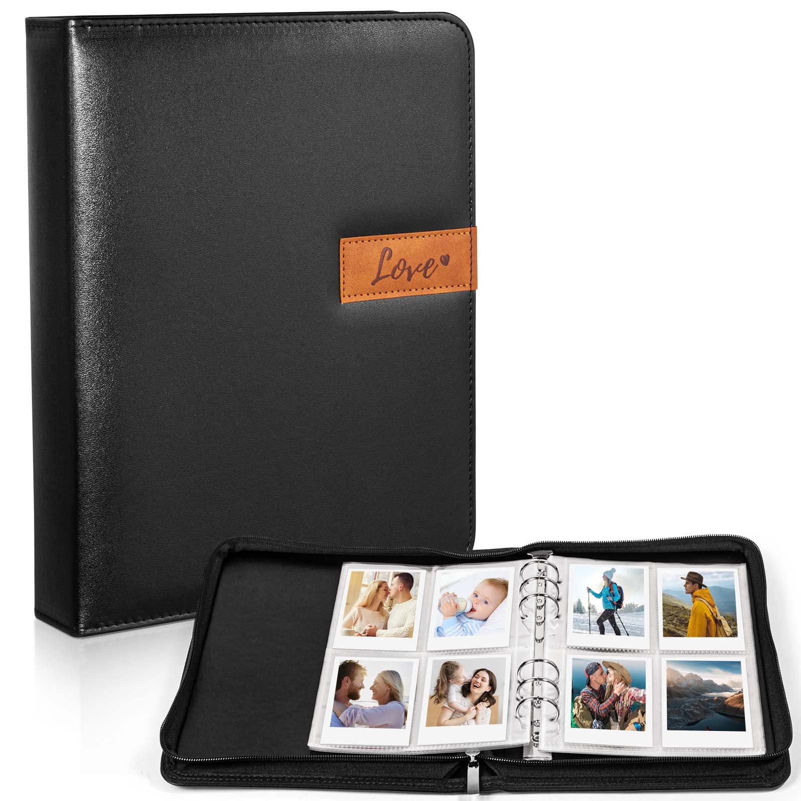 Zipper Photo Album Binder, Mini Photo Album, 25 Sleeves for Fujifilm Instax Mini 11 90 70 50S 26 25 9 8+ 7S Instant Camera, Photo card binder for Polaroid Snap Z2300 PIC-300P Film, Black