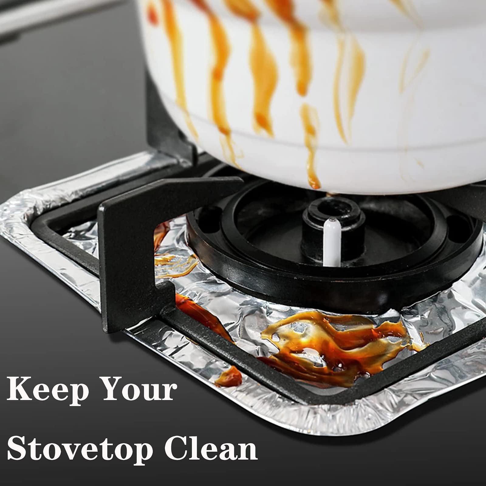 Waytiffer Gas Burner Liners (50 Pack) 8.5" Disposable Aluminum Foil Square Stove Burner Covers - Gas Range Protector Foil Liners to Catch Oil, Grease and Food Spills
