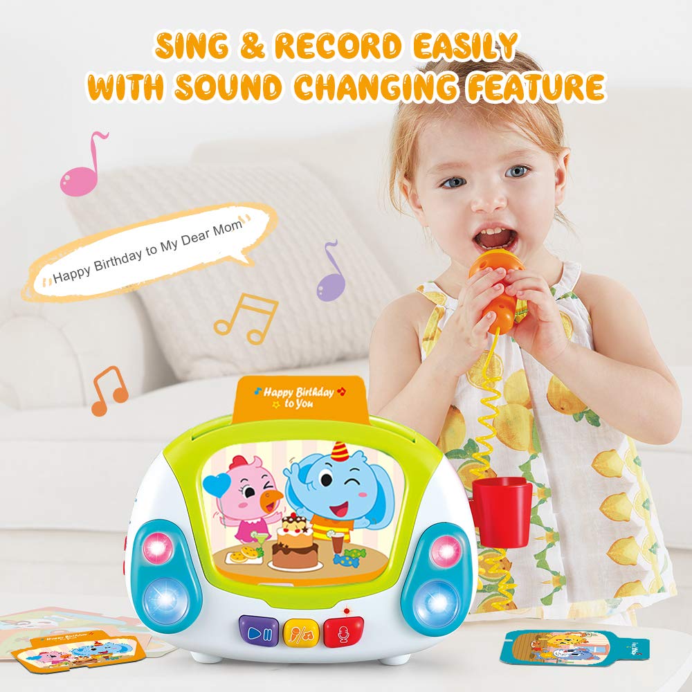 VATOS Musical Toys for Toddlers, Karaoke Singing Box Microphone Music Player with Recoding & Voice Changing Function Development Educational Einstein Toy for Baby Kid Infant Girls Age 2+ Year Old
