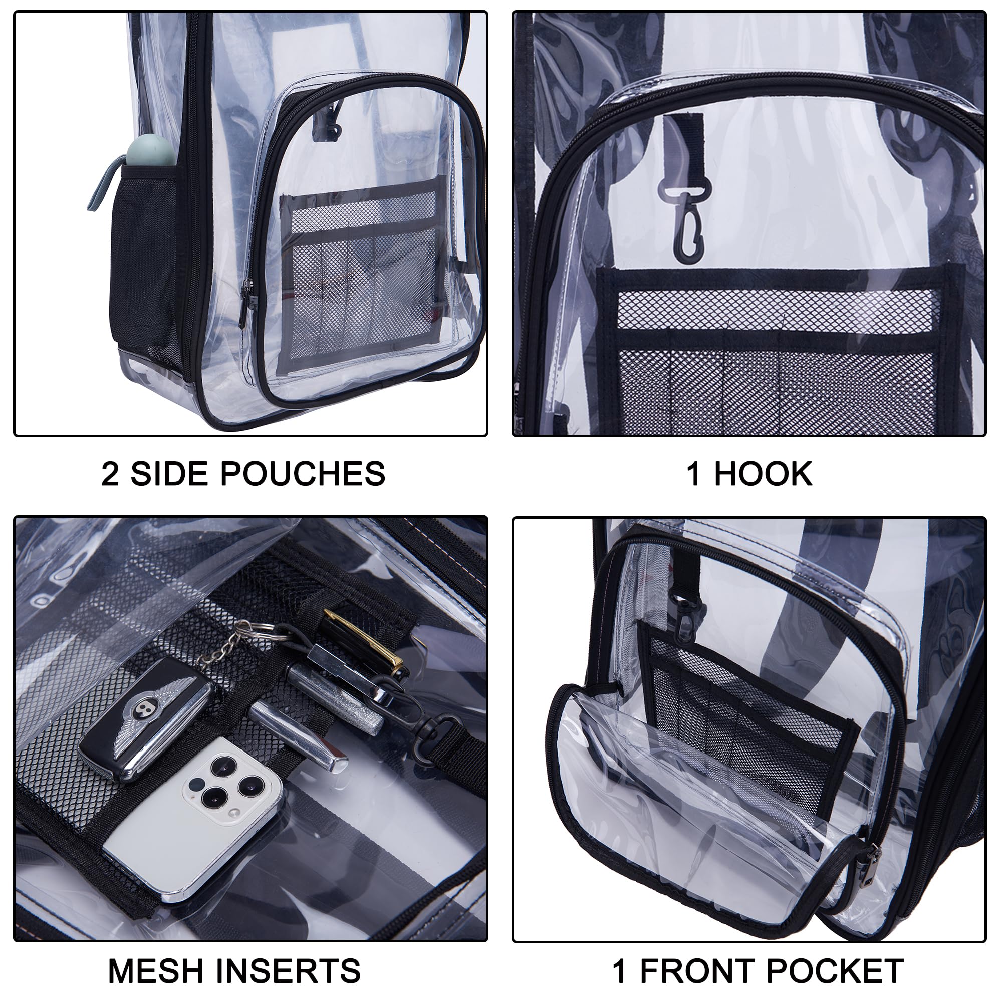 YZAOLL Clear Backpack Heavy Duty Large Transparent Backpacks Soft TPU Daypack Backpacks Book Bag Stadium Approved Black
