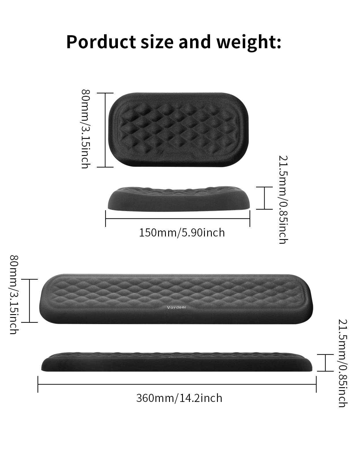 Vaydeer Wrist Rest for Keyboard and Mouse, Computer Ergonomic Wrist Support Pad, Soft Memory Foam Arm Cushion for Desk, Palm Hand Office Laptop Typing