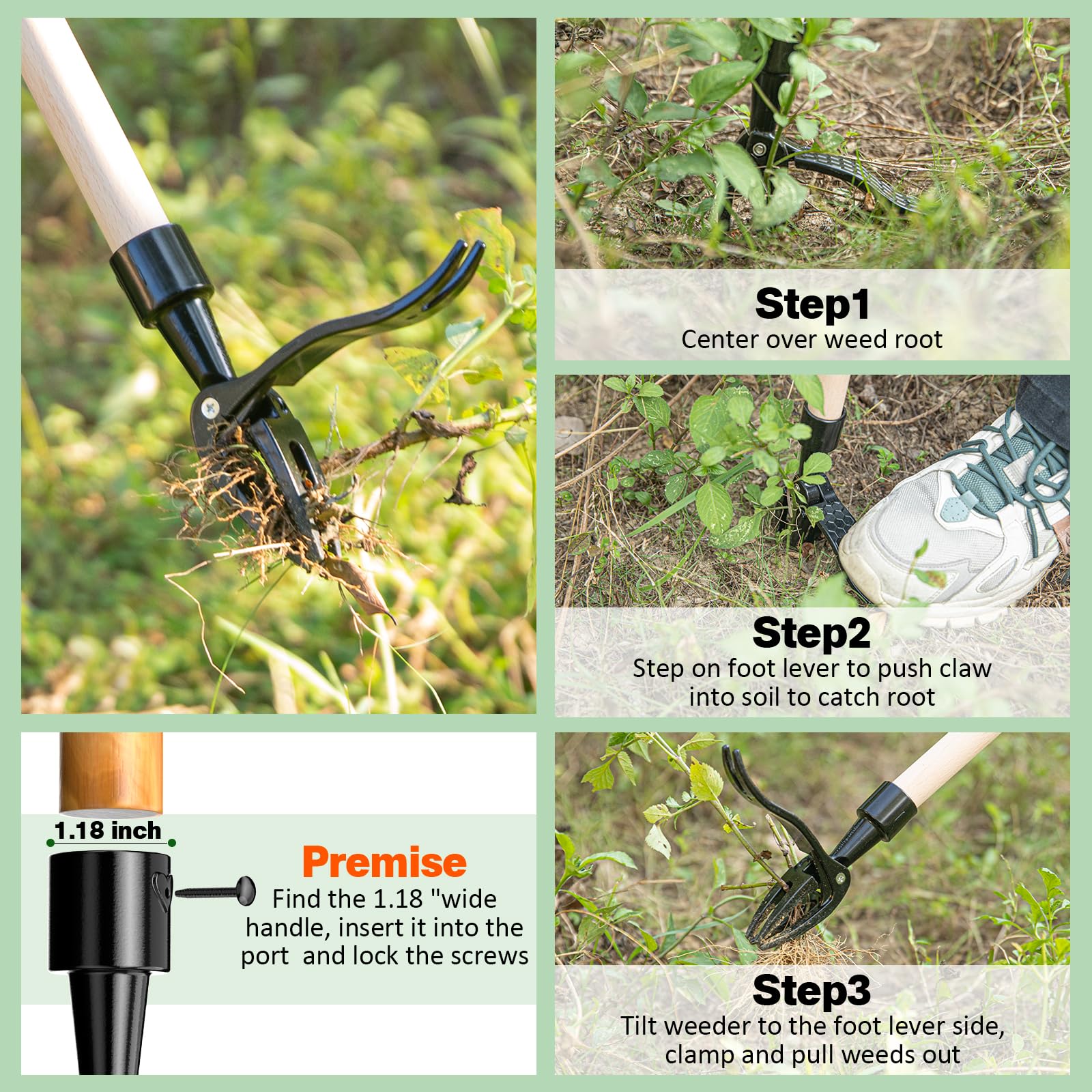 Zakolak Weed Puller Tool Head Replacement, Weeding Puller Remover Tool Stand Up Heavy Duty for Yard Garden, 4 Claws Steel Head Artifact Uprooting Weeder Tool Design Easily Remove Weeds (No Handle)