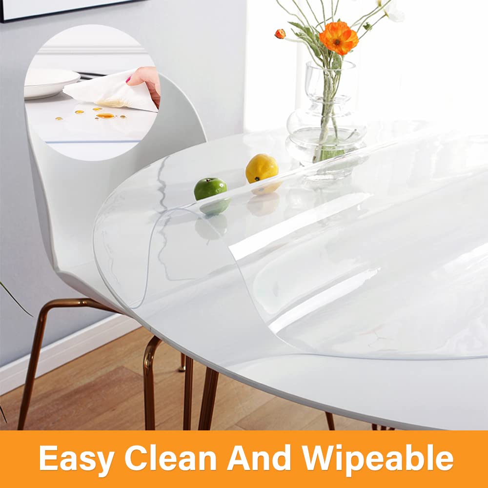 VeeCano 54 Inch Round Clear PVC Table Protector Kitchen Countertop Cover Protector Waterproof Table Cover Rectangle Plastic Tablecloth Vinyl Non Slip Oblong for Circle Coffee Dining Table 1.5mm Thick