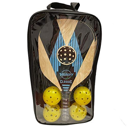Velocity Premium Wood 2 Paddle + 4 Pickle Ball Set. Very Light, Responsive & Strong Easy to Hold & Comfortable.