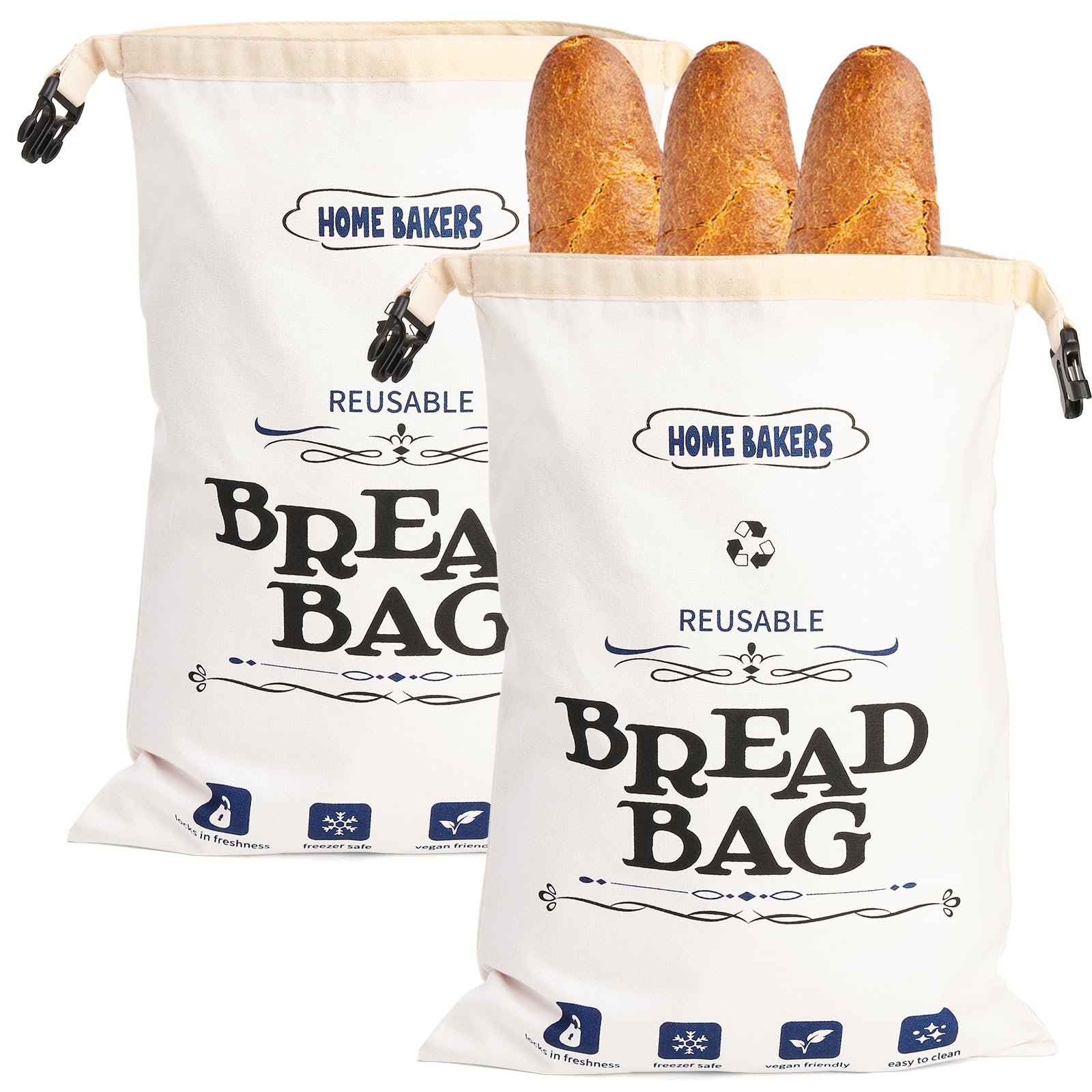 ZEAYEA 2 Pack Bread Bags, Reusable Bread Bags for Homemade Bread, Fresh keeping Waterproof Bread Container with Double Lining for Large Loaf, Baguette, Food, Gift Giving, 16.5" x 12"