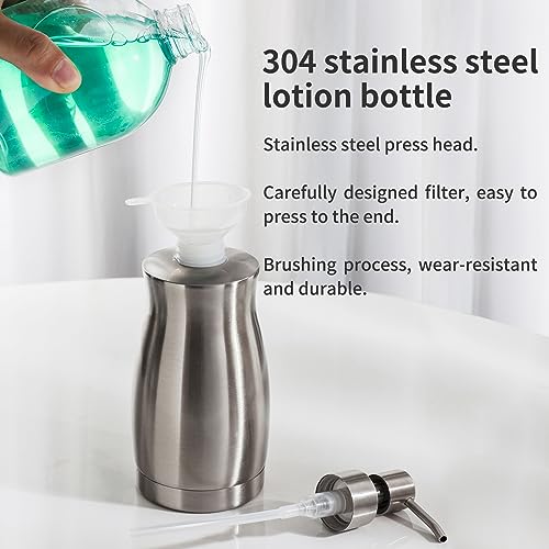 ZEBEYIMA Brushed Stainless Steel Countertop Soap Dispenser Rust and Leak Resistant Hand Soap Pump with Funnel for Kitchen Countertops and Bathroom Dispensers (13.5 oz/400 ml)…
