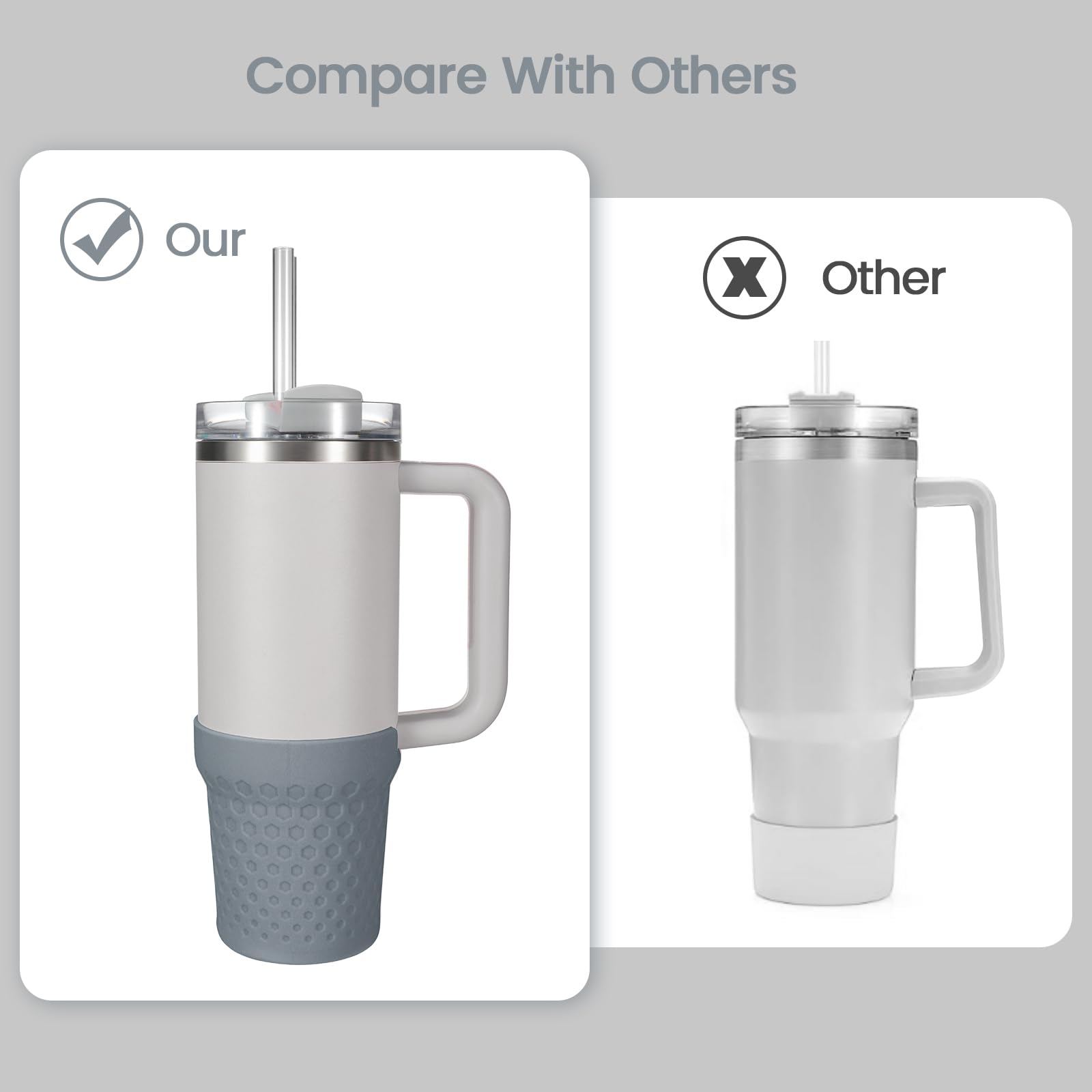 Uvafly Silicone Boot for Stanley, Cup Bottom Protector Sleeve Accessories for Stanley Quencher H2.0 FlowState Tumbler 20oz/30oz/Stanley Adventure Quencher Tumbler 24oz (Gray)