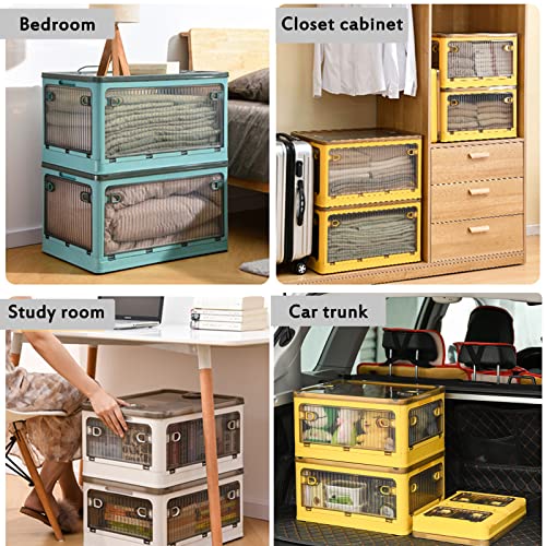Zelloa Stackable Storage Bins with Lids, Large Clear Collapsible Storage Bins with Wheels,14Gal Folding Storage Box,5 Opening Ways,Closet Organization,20.08”L x 14.17”W x 11.28”H,Yellow