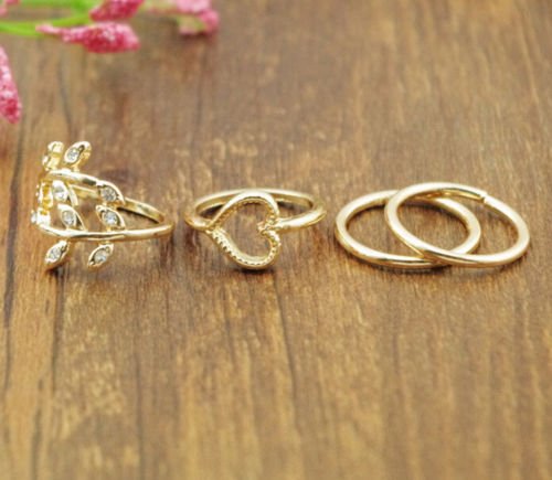 supaporn shop Rings Urban Gold Plated Crystal Plain Above Knuckle Ring Band Midi Ring 4PCS/Set