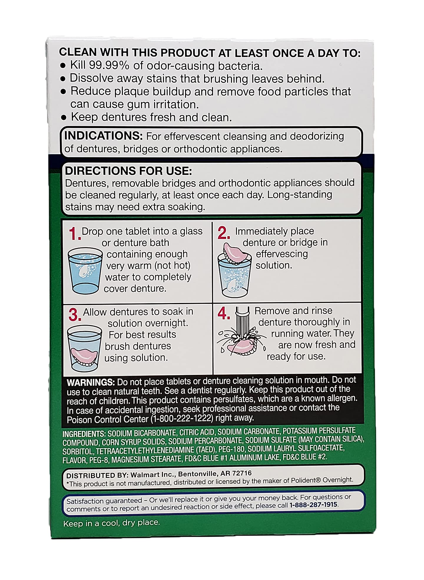 Super Poligrip Zinc Free 2.4oz Bundle with Equate Overnight 84 Denture Cleaner Tablets - Poligrip Super Denture Adhesive, Denture Cleaning Tablets, Retainer Cleaner for a Brighter Smile