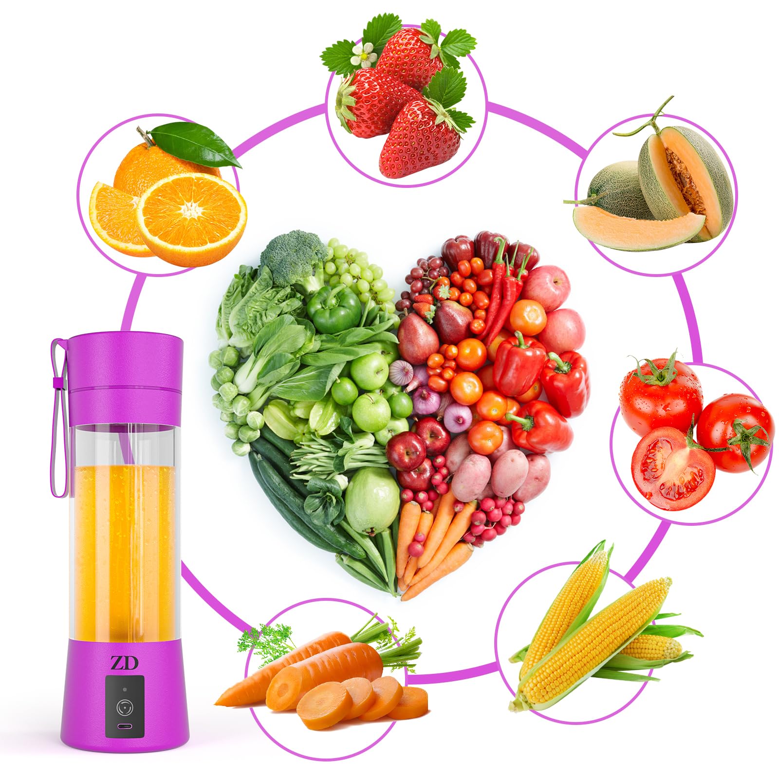 Zezirdas Portable Blender, 15.2 oz Capacity, USB Rechargeable, Detachable Attachment, Food Grade Materials, Easy to Clean, Ideal for Office, Gym, Travel, Camping