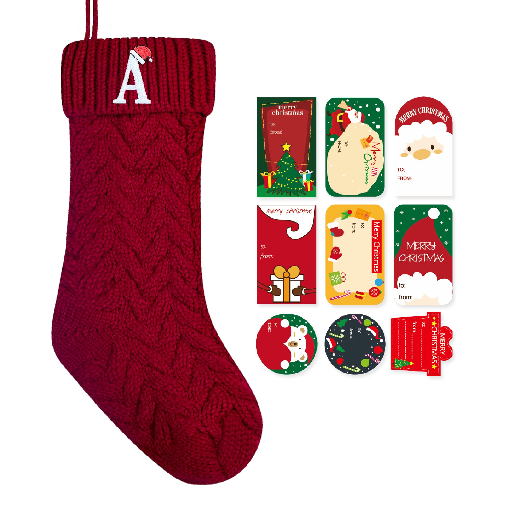 ZGCYSMHT Christmas Stockings Personalized Custom Initials 18 Inches Knitted Christmas Stockings with Letter Fireplace Hanging Monogram Xmas Stockings for Kids,Family Holiday Party Decorationļ¼Red Aļ¼