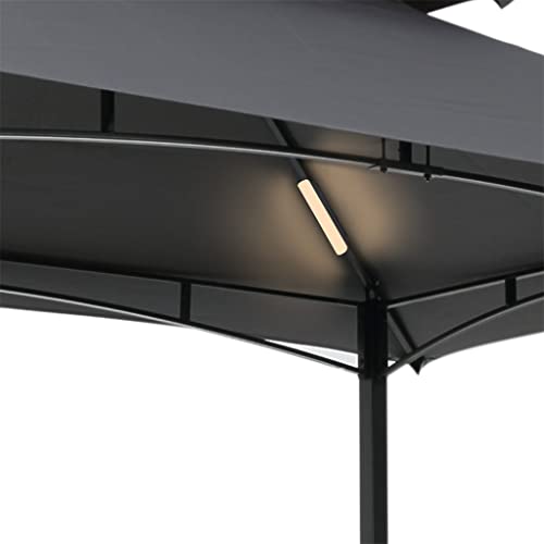 ZHYHSM-111 8x5Ft Outdoor Grill Gazebo Light Shelter Tent Double Tier Soft Top Canopy Steel Frame with Led Hook Counters