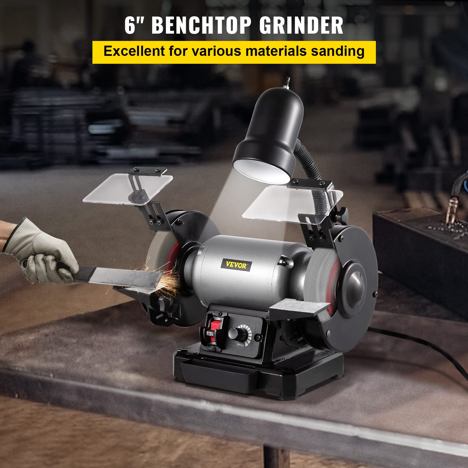 VEVOR 8" Variable Speed Bench Grinder (1800-3795 RPM) with POWERTEC Diamond Grinding Wheel Dresser